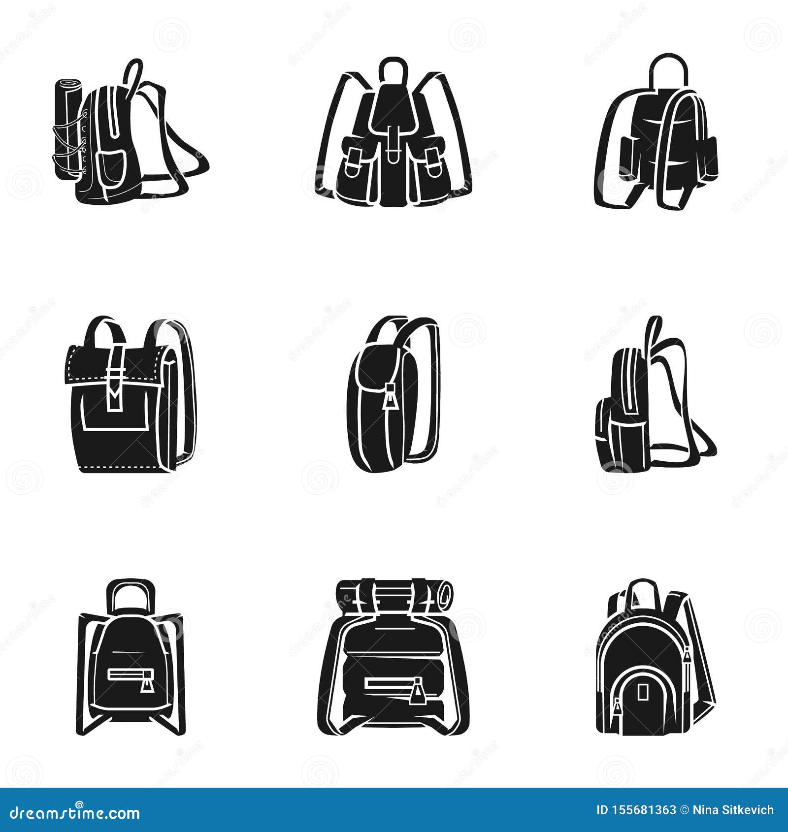 Leather Backpack Icon Set, Simple Style Stock Vector - Illustration of ...