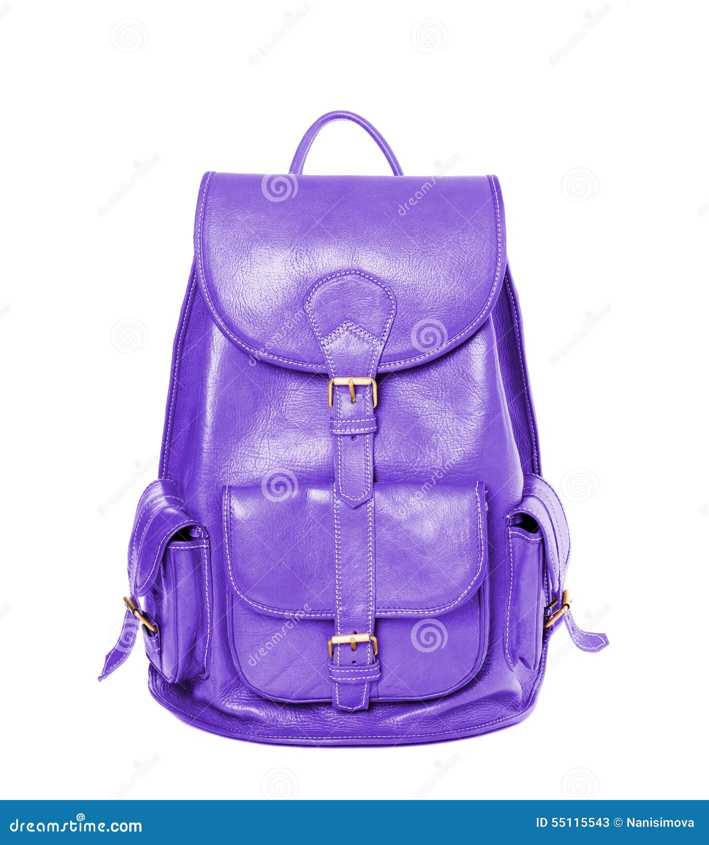 Leather Backpack Standing Isolated Purple Color Stock Image - Image of ...