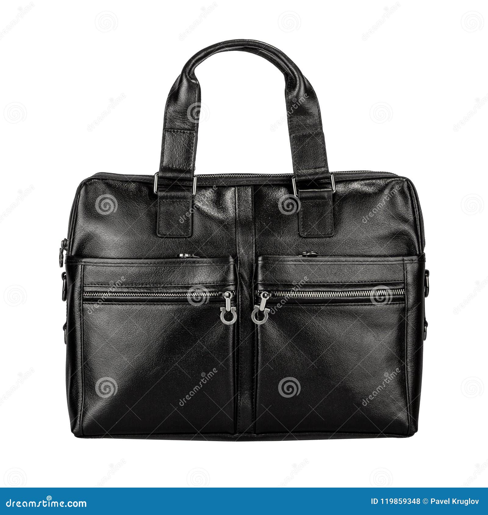 Leather Bag with Zipper. Front View, Isolated on White Stock Photo ...