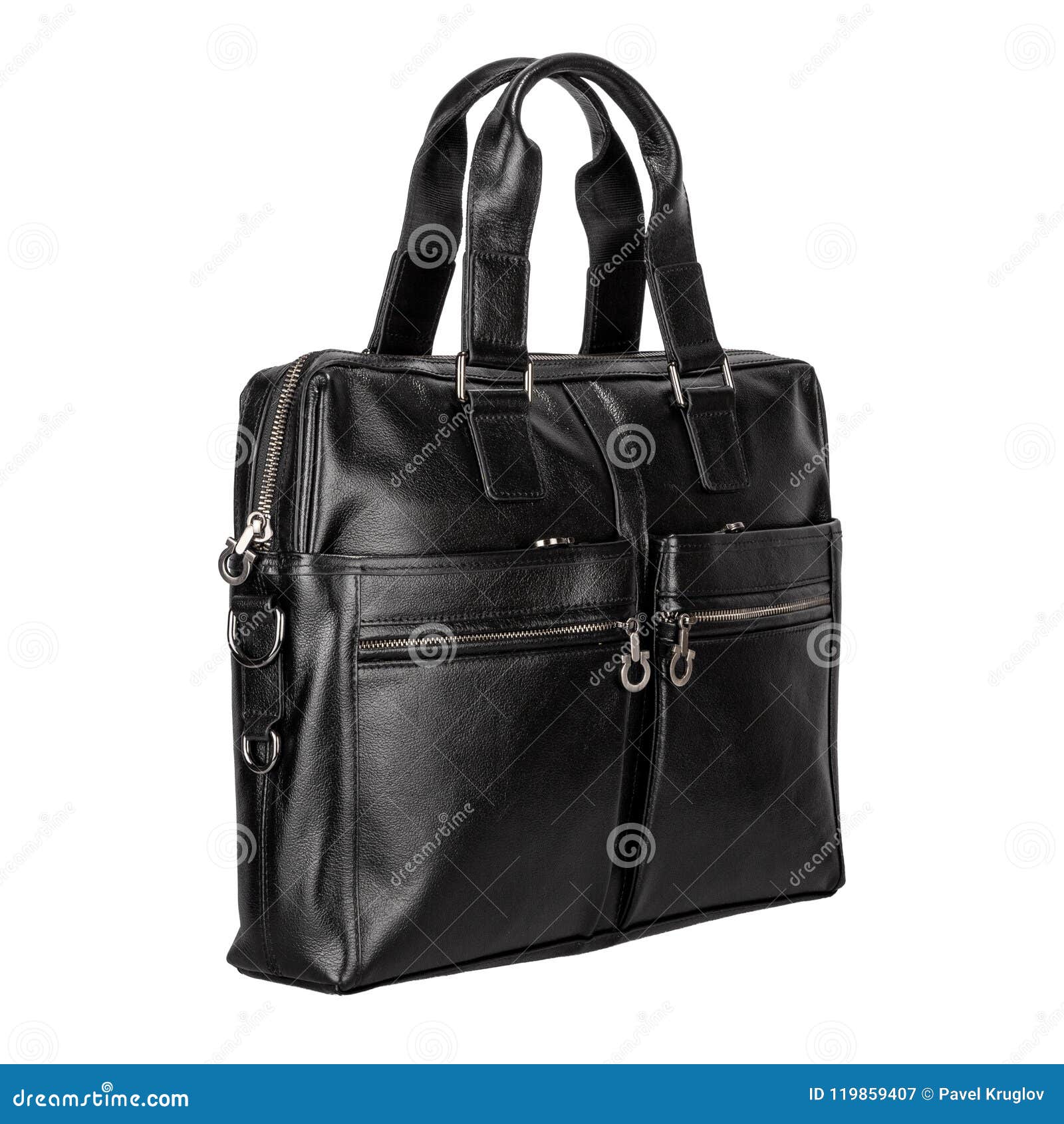 Leather Bag with Zipper. Side View, Isolated on White Stock Image ...