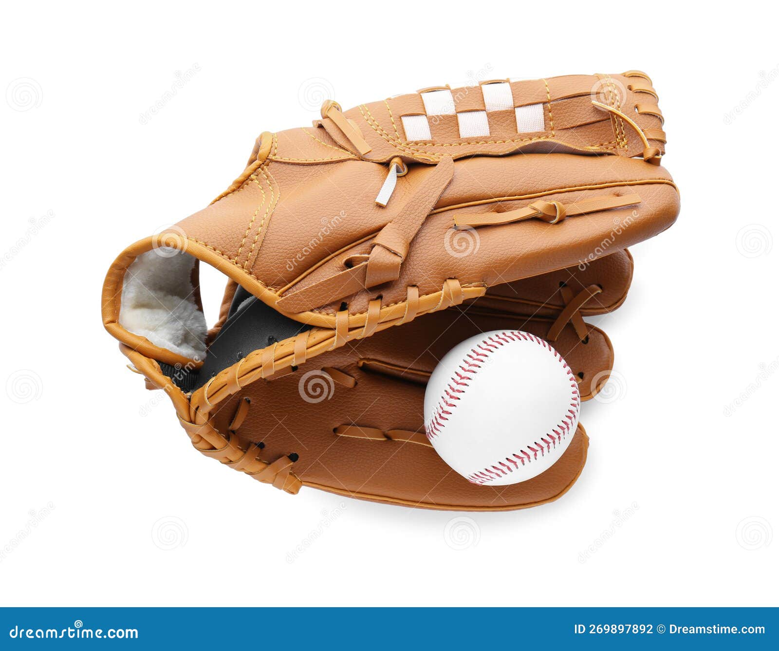 Leather Baseball Glove with Ball Isolated on White, Top View Stock ...