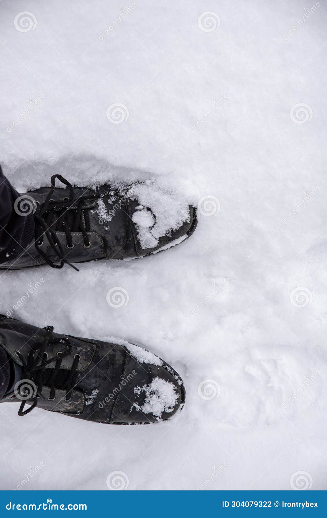 Leather Boots in the Snow, Top View Stock Photo - Image of footwear ...