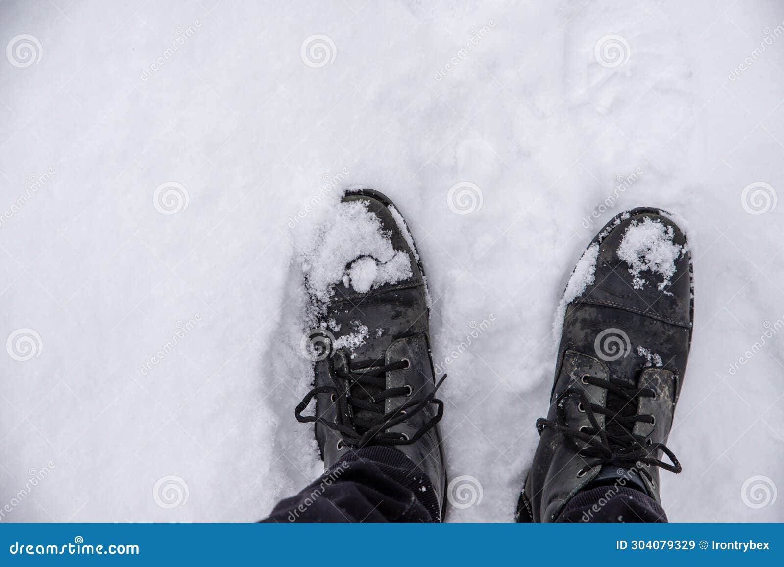 Leather Boots in the Snow, Top View Stock Image - Image of isolated ...