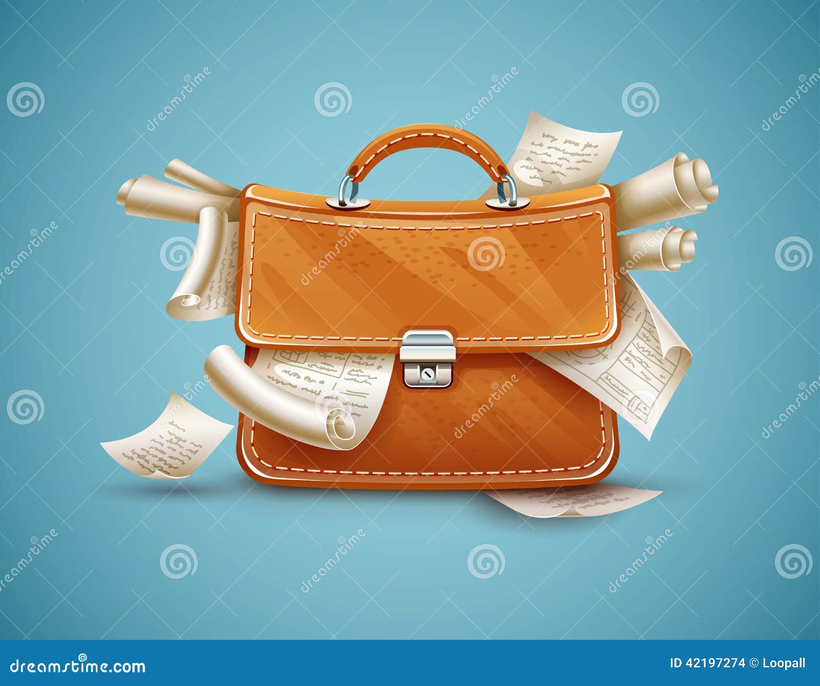Leather Briefcase Full of Papers and Documents Stock Illustration ...