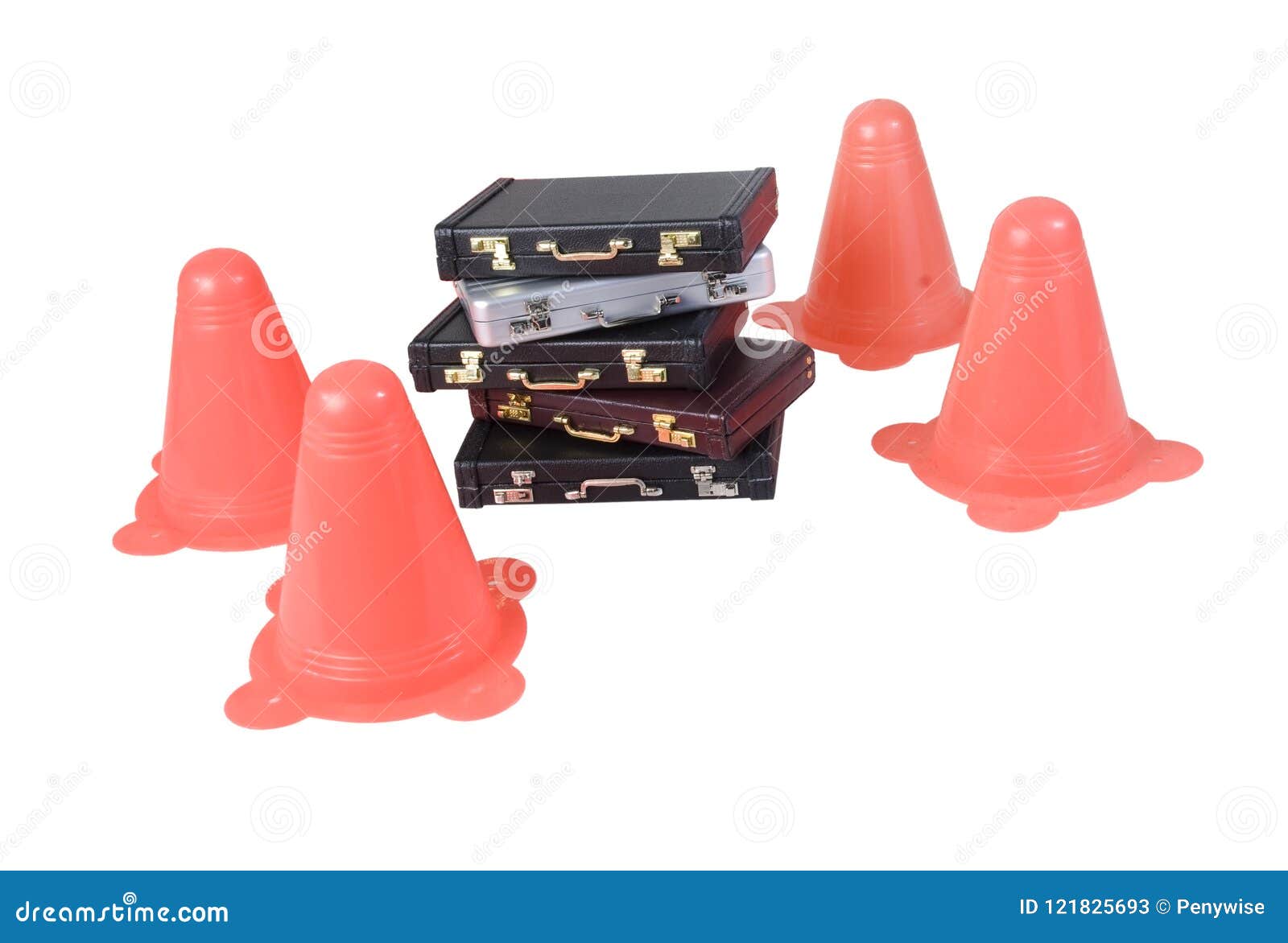 Briefcases Surrounded by Traffic Cones Stock Image - Image of leather ...