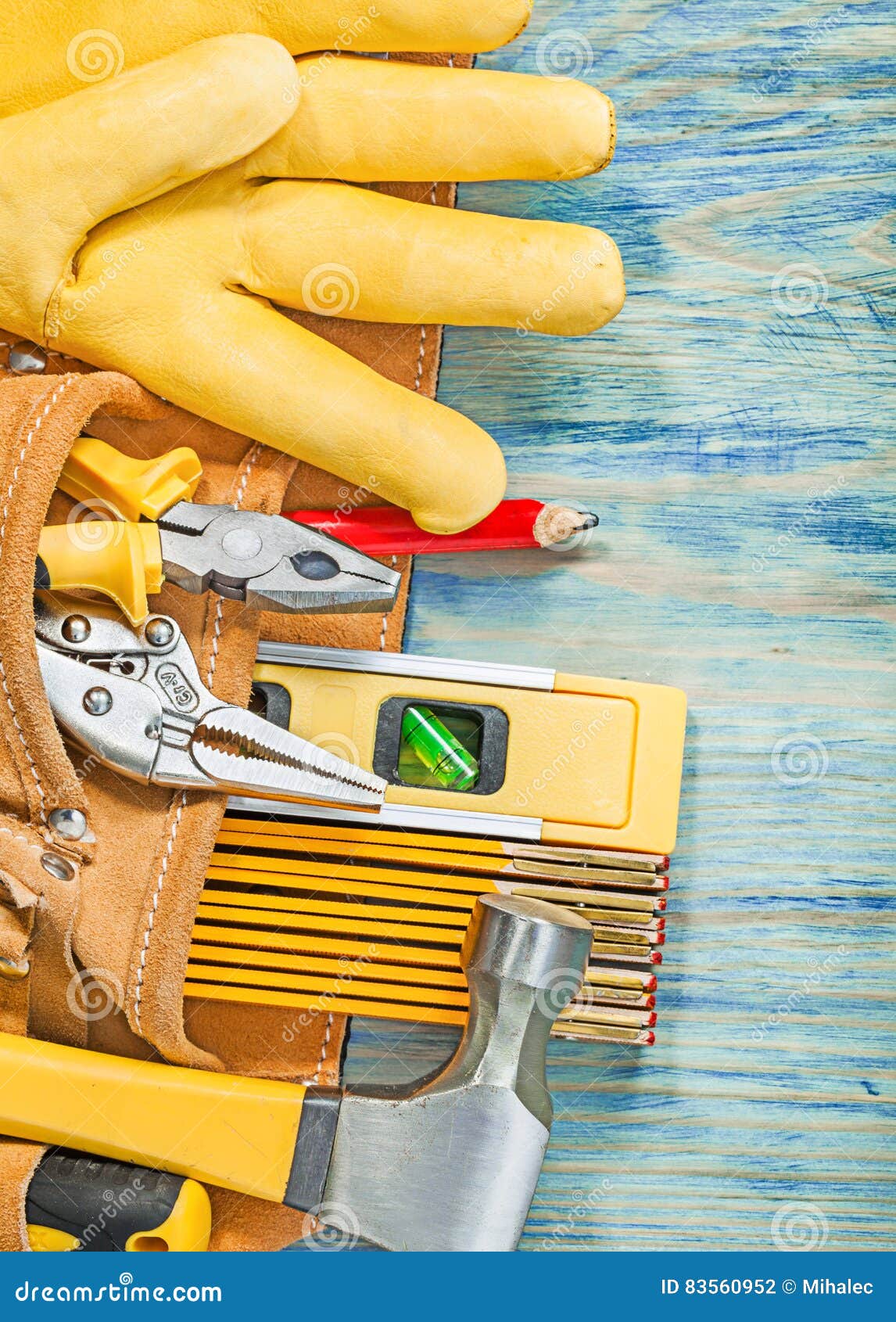 Leather Building Belt with Construction Tooling on Wood Board Ma Stock ...