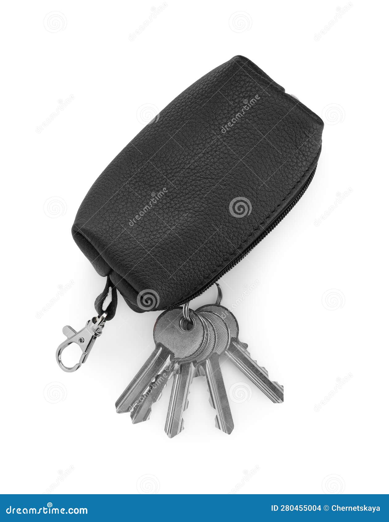 Leather Case with Keys Isolated on White, Top View Stock Photo - Image ...