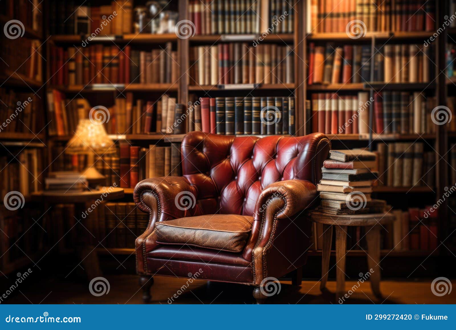 Leather Chair in Library Room for Reading Generative Ai Stock Photo ...