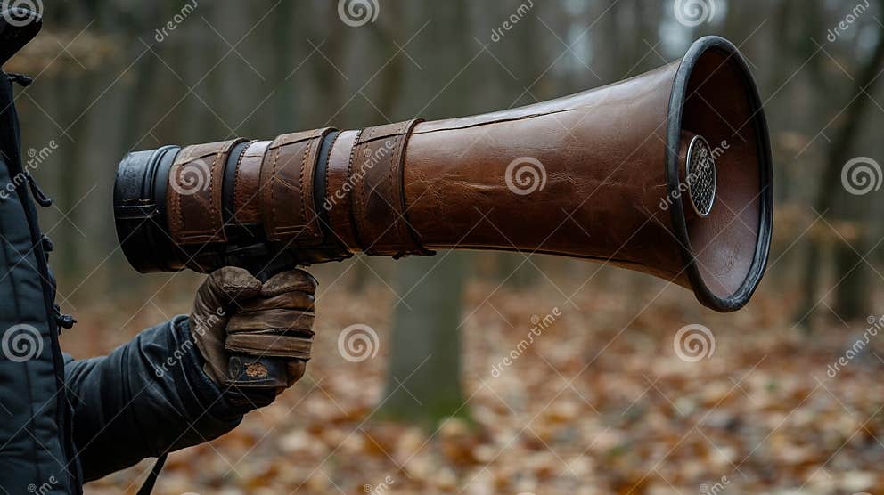 Leather-Covered Megaphone Held by a Person in a Forest Stock Photo ...