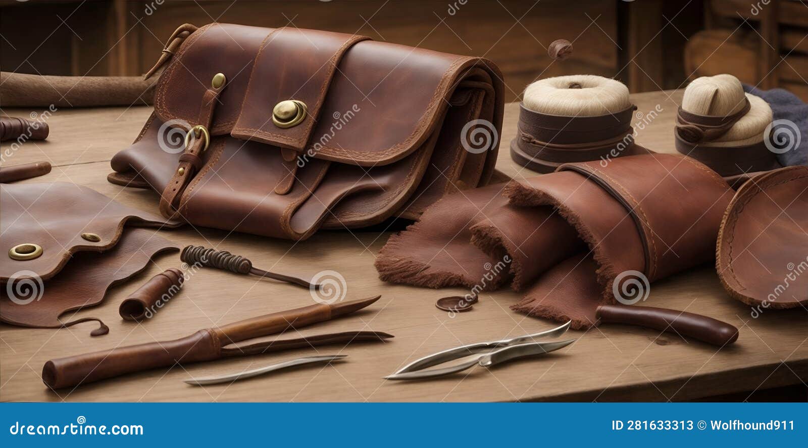 Leather Craft. Hand Made Leather Goods, or Leather Parts on a Work ...