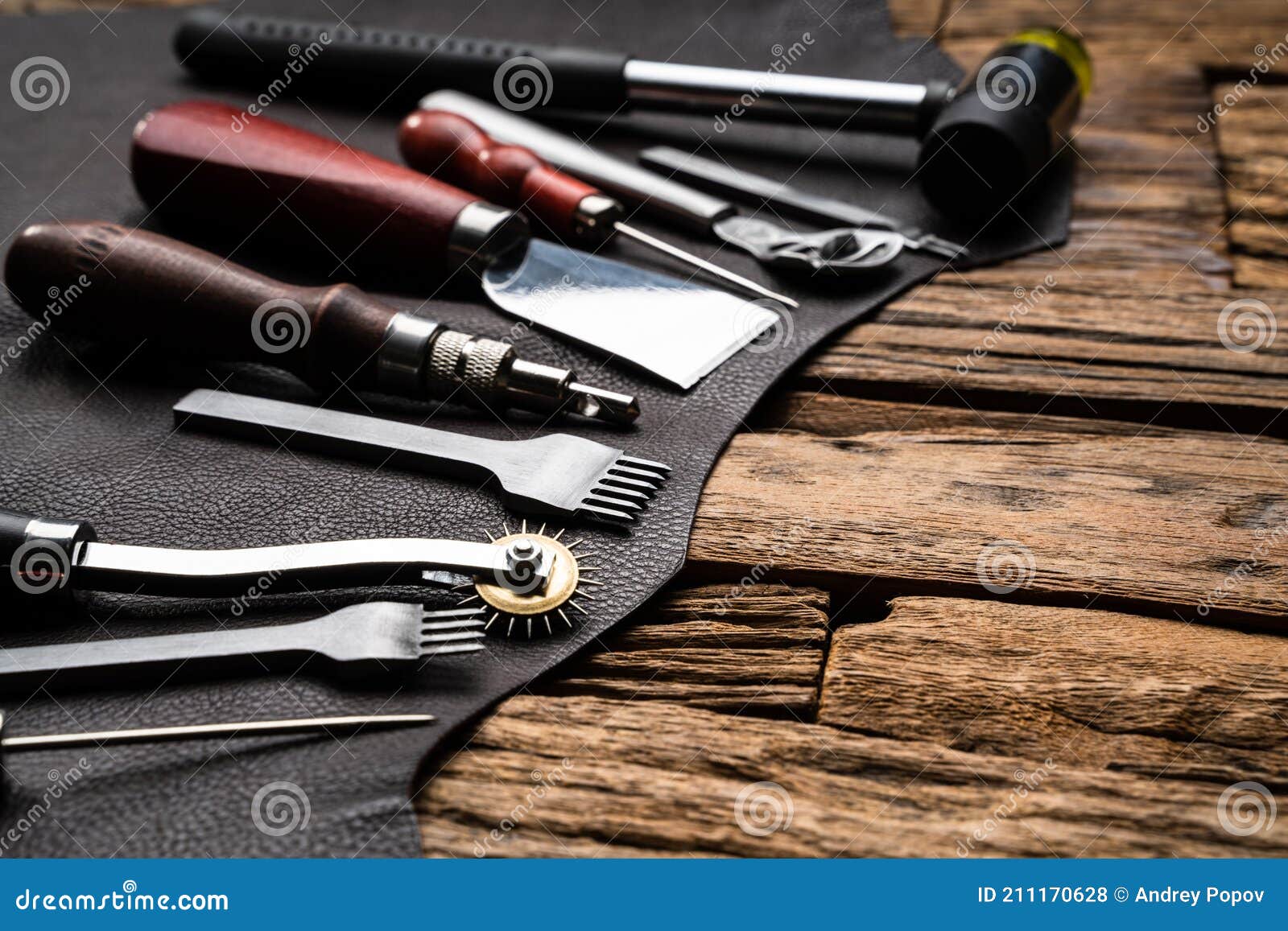 Leather Craft Tools on Desk Stock Photo - Image of industrial, fabric ...