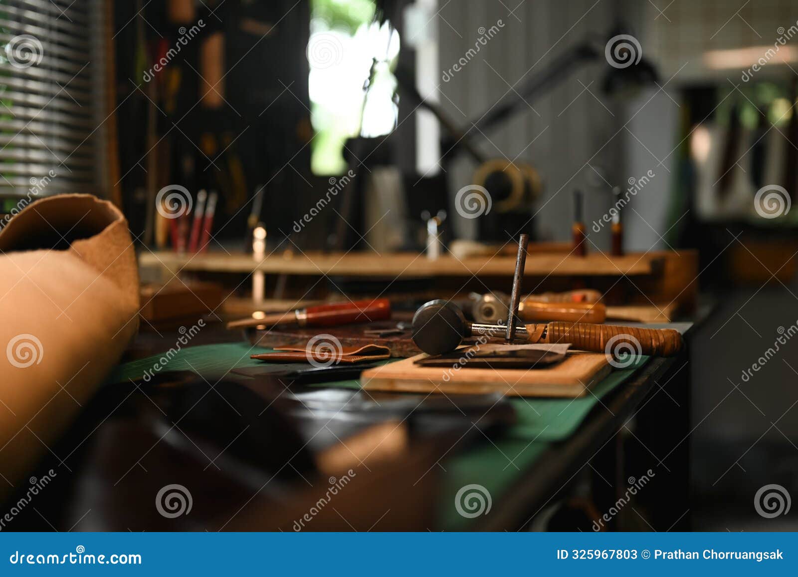 Leather Craft Work Tools on the Workbench. Small Business and Handmade ...