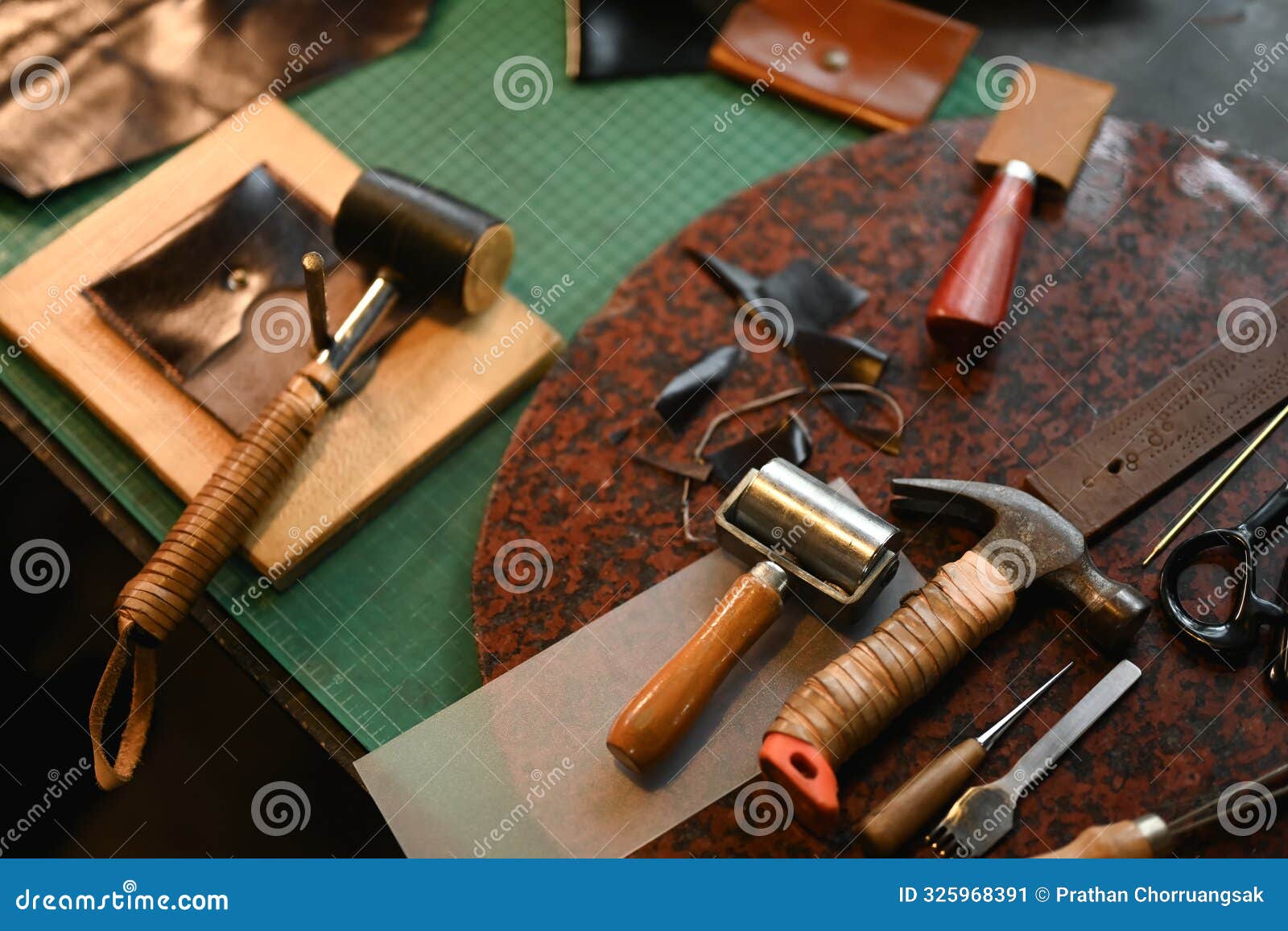Leather Craft Work Tools on the Workbench. Small Business and Handmade ...