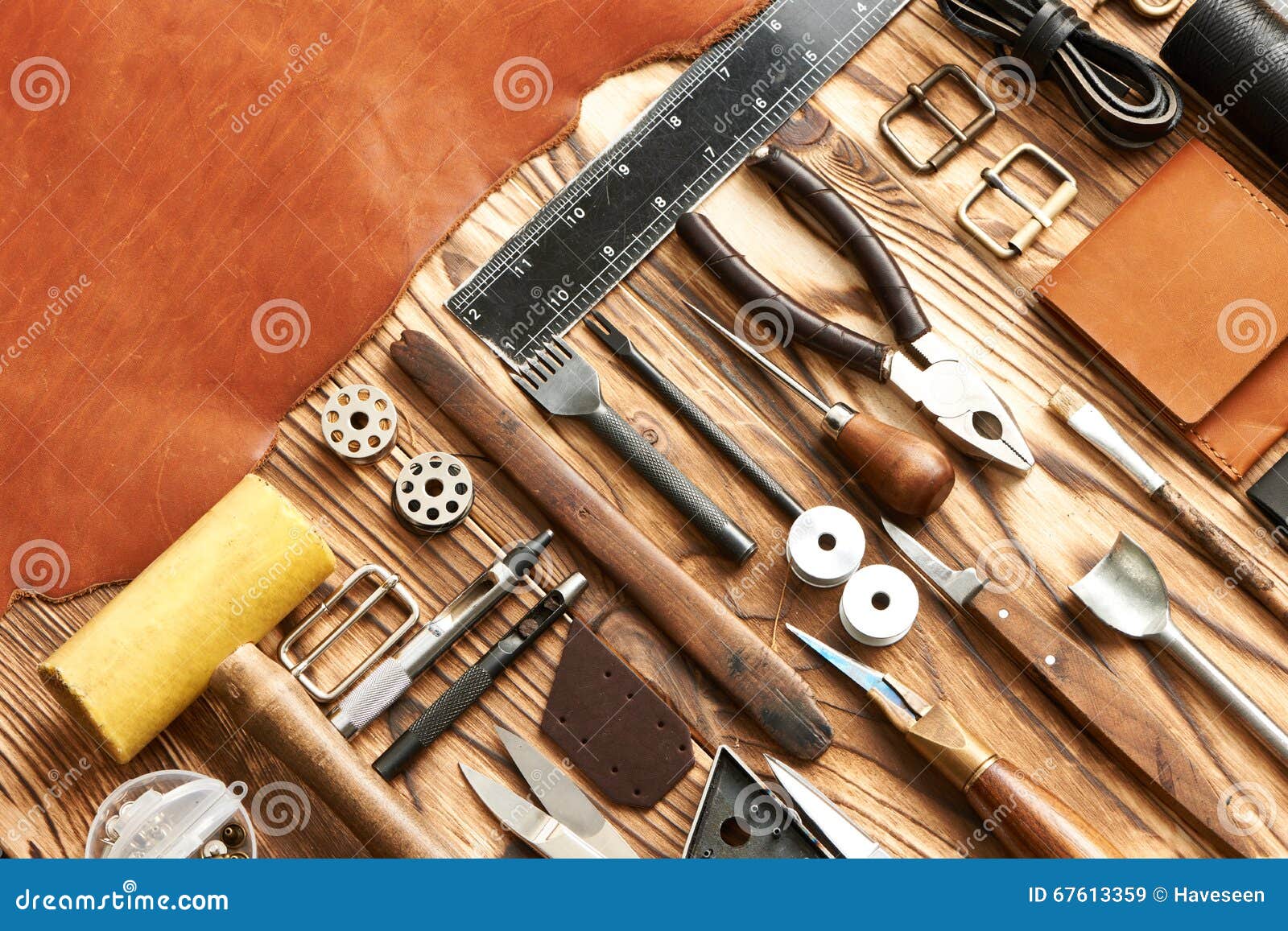 Leather crafting tools stock image. Image of background - 67613359