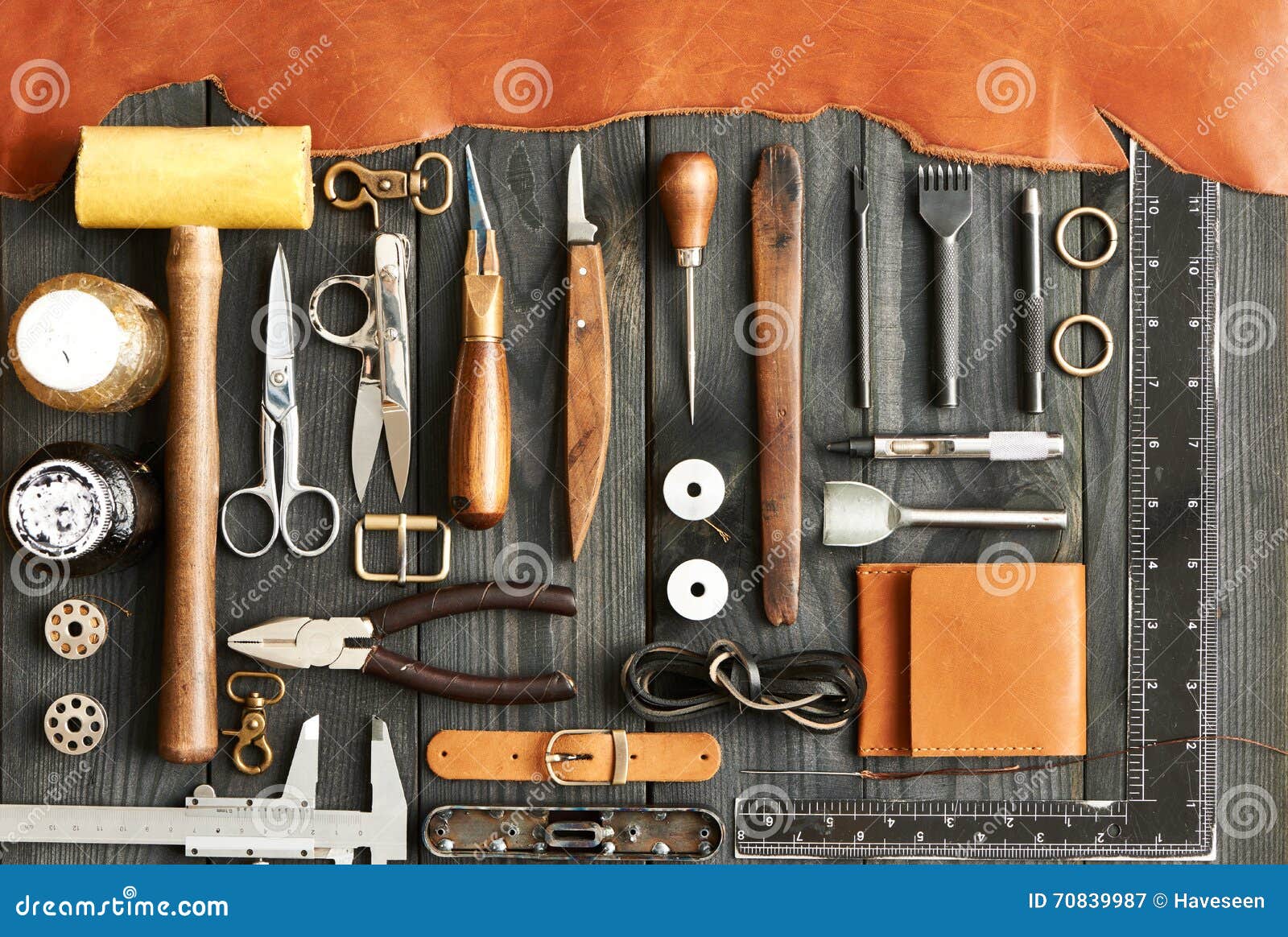 Leather crafting tools stock image. Image of leathercraft - 70839987