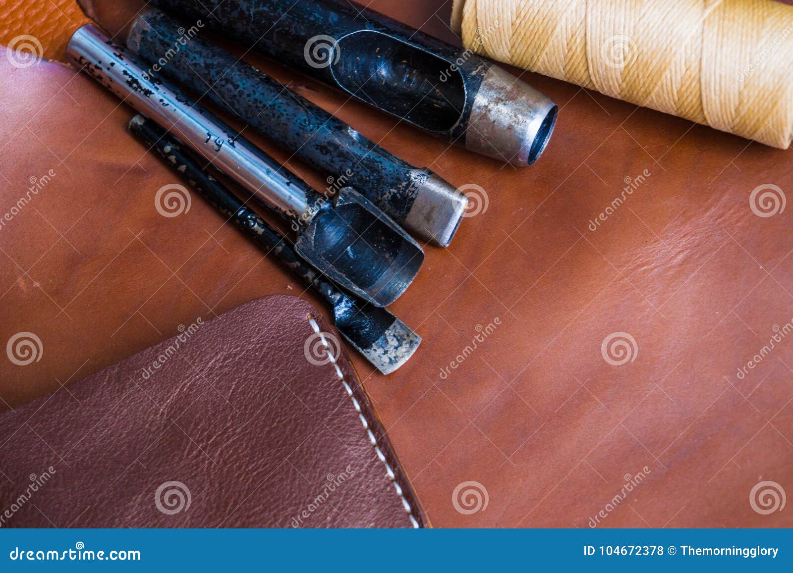 Leather Craftsmanship Top View with Tool Stock Photo - Image of ...