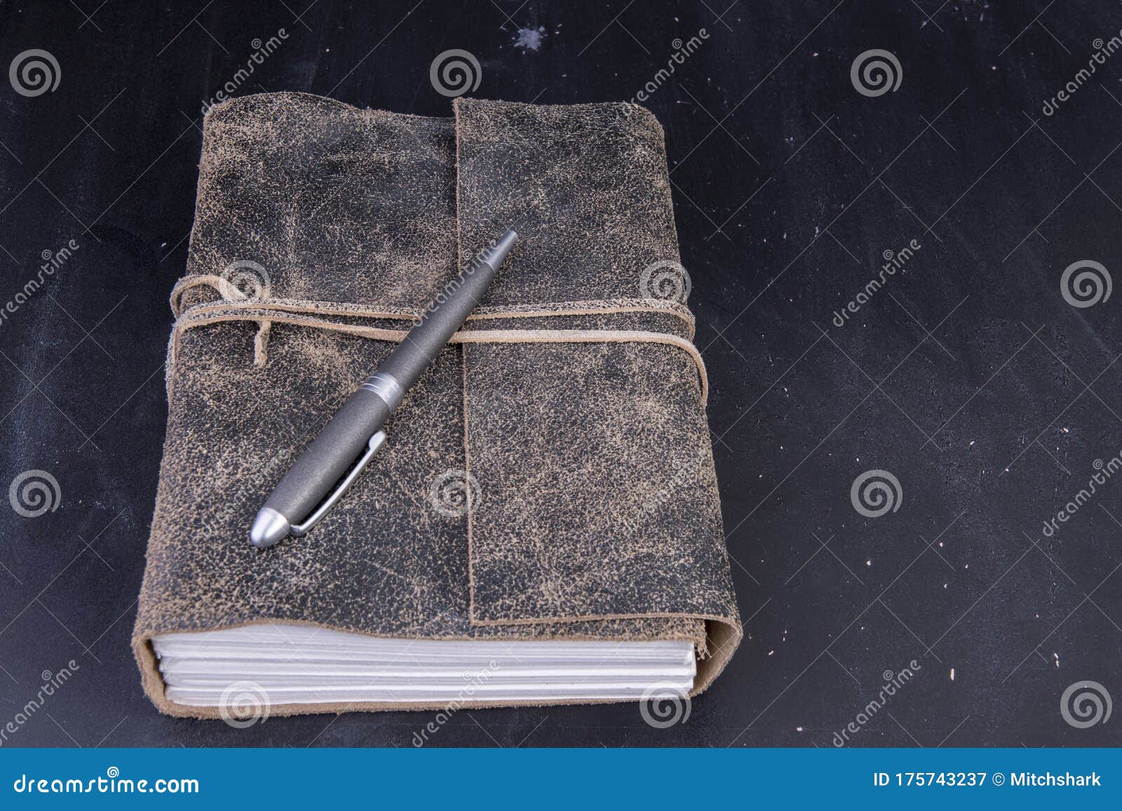 Old Diary Bound in Leather with Pen and Text Space Stock Image - Image ...