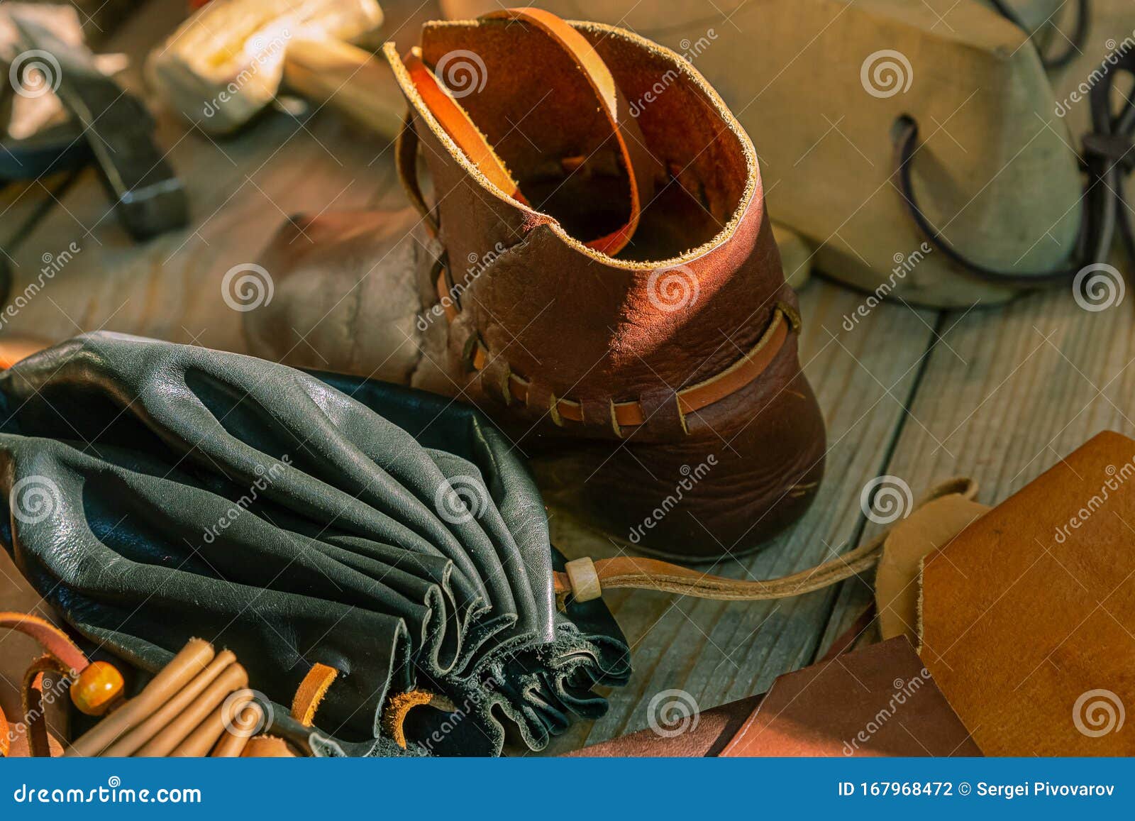 Leather Goods Master Reconstruction Black Wallet Boots Close-up Tannery ...