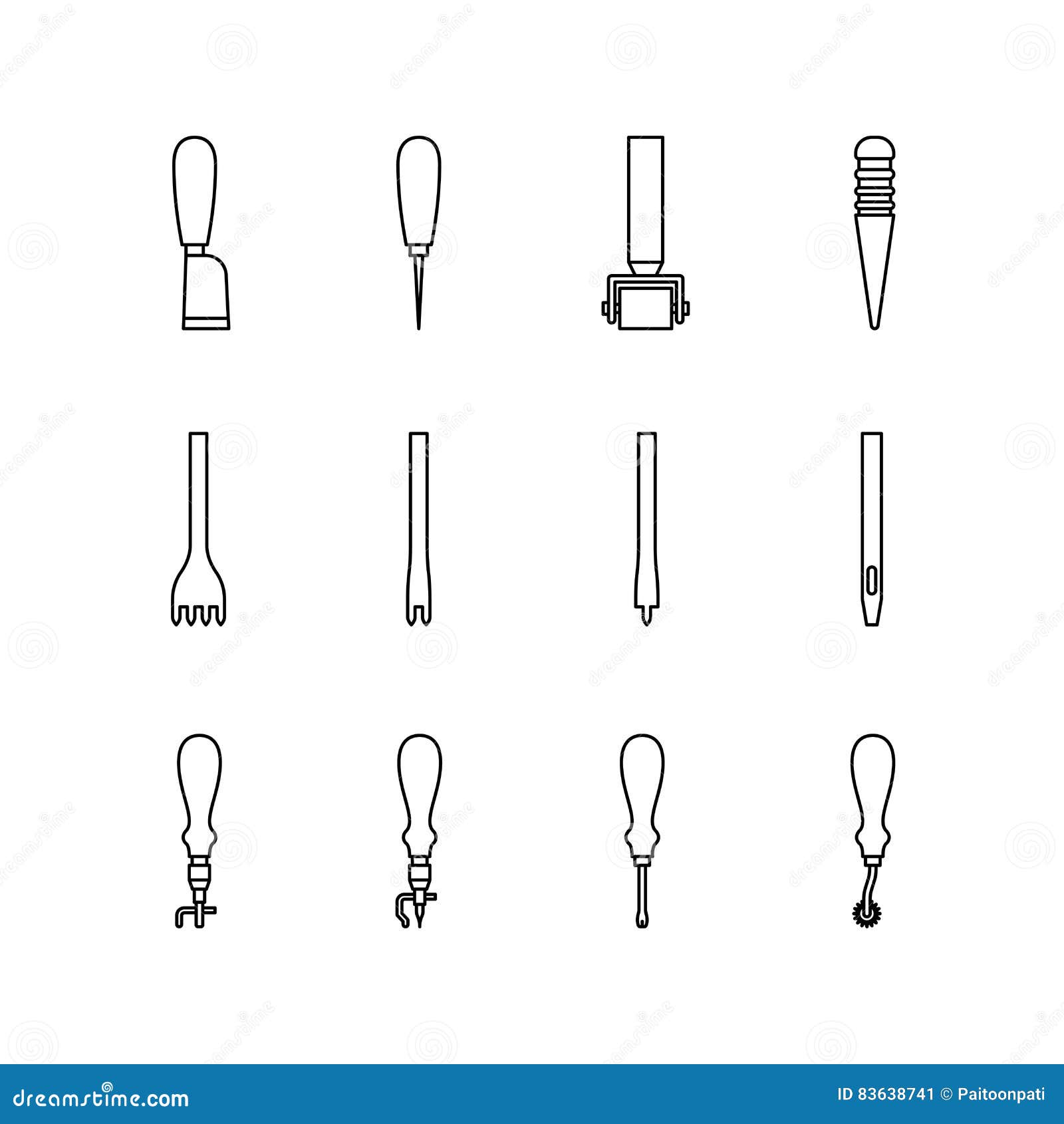 Leather Hand Craft Tool Icon Set Outline Style Stock Vector ...