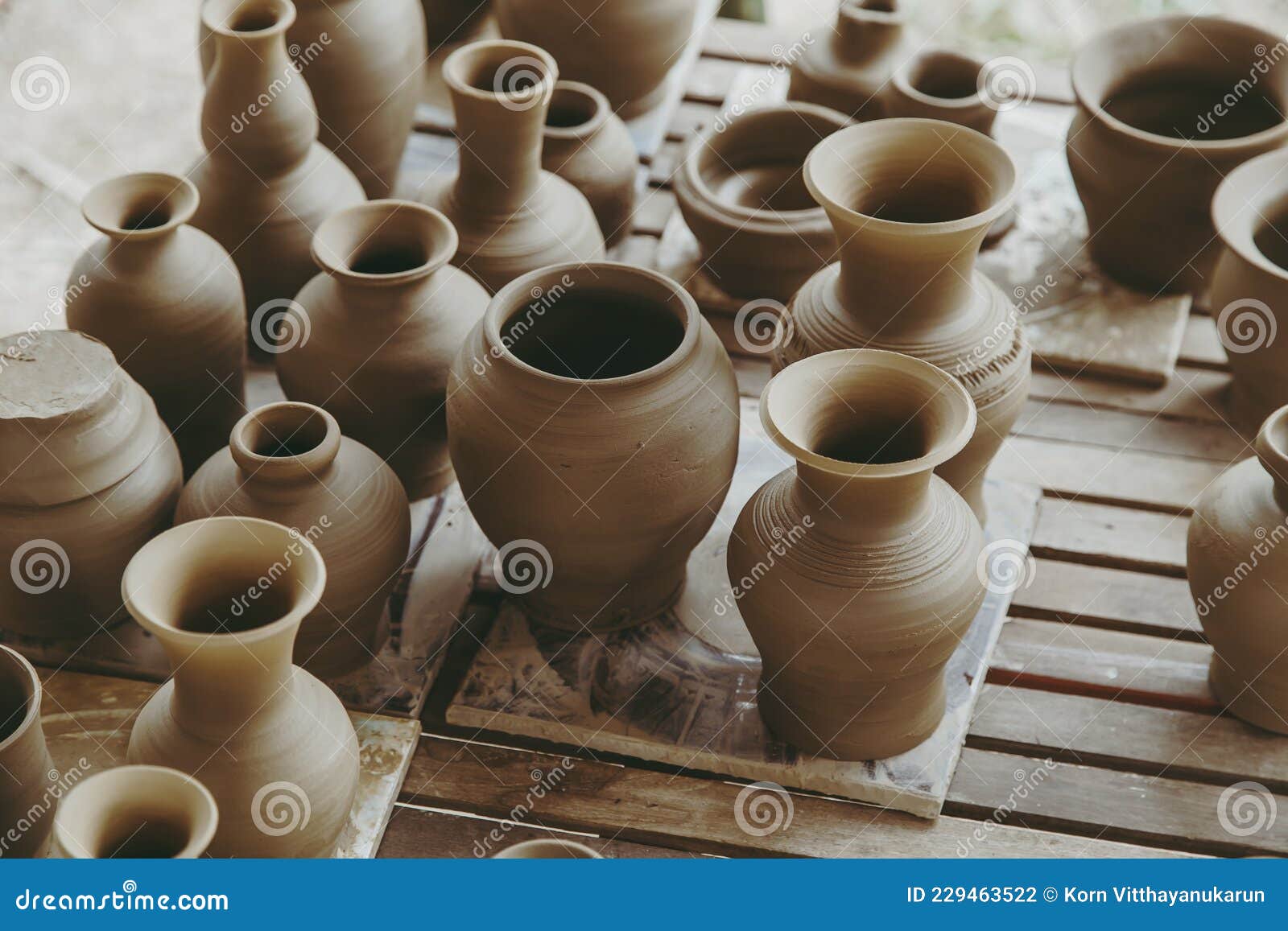 Leather Hard Handcraft Clay Pots Waiting for Dry and Bisque Fire in ...