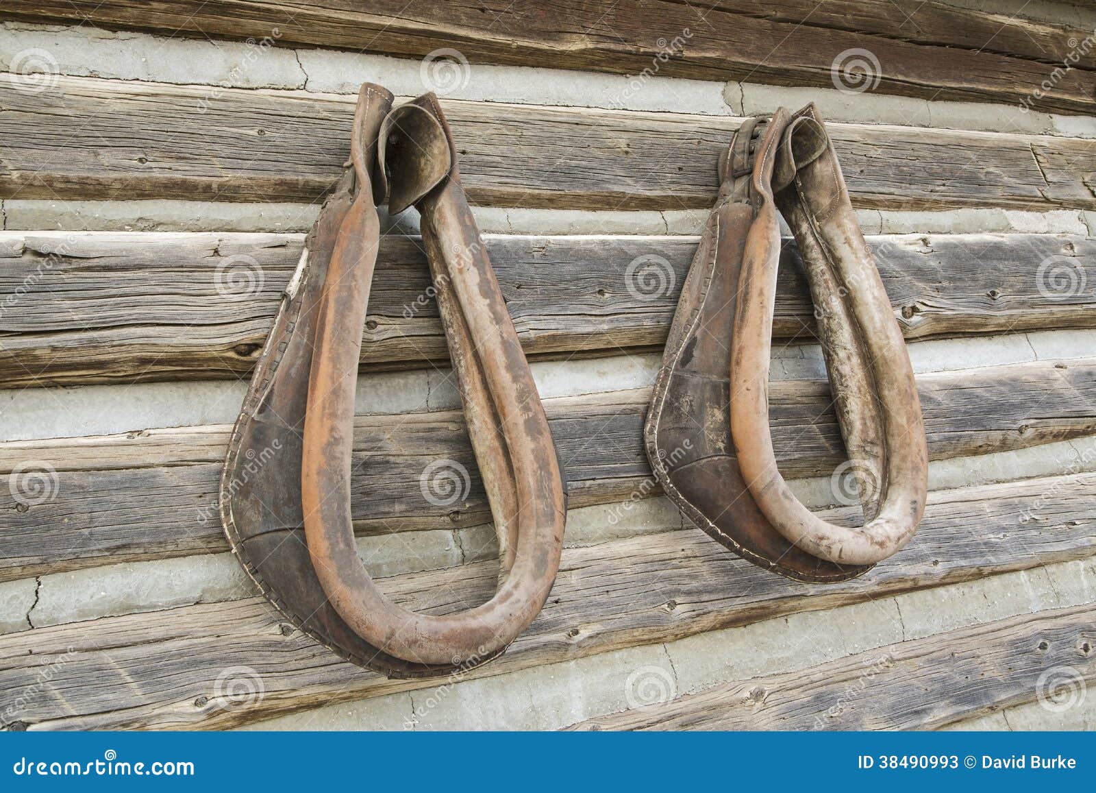Leather Horse Collars on Log Cabin Wall Stock Image - Image of ...