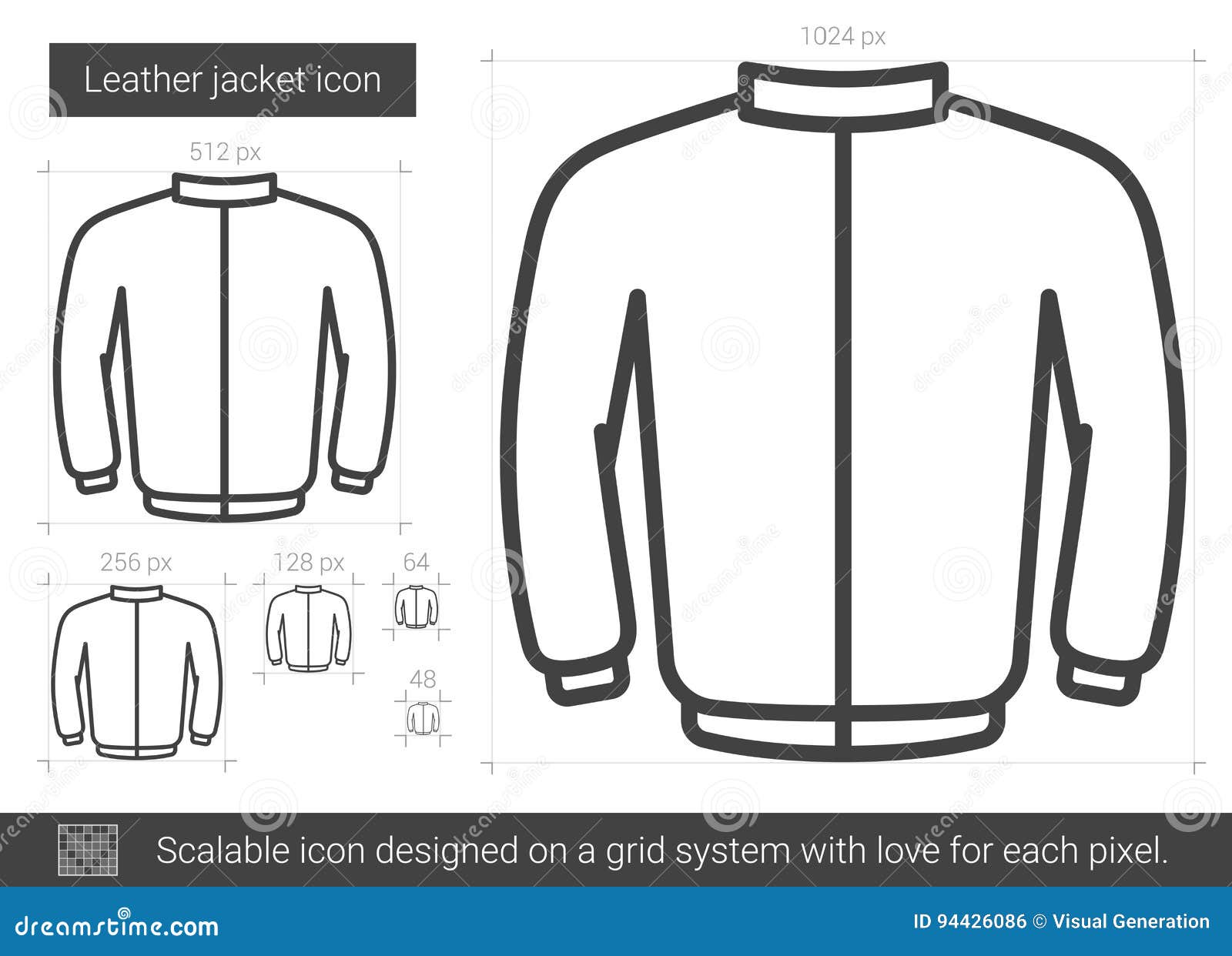 Leather jacket line icon. stock vector. Illustration of scalable - 94426086