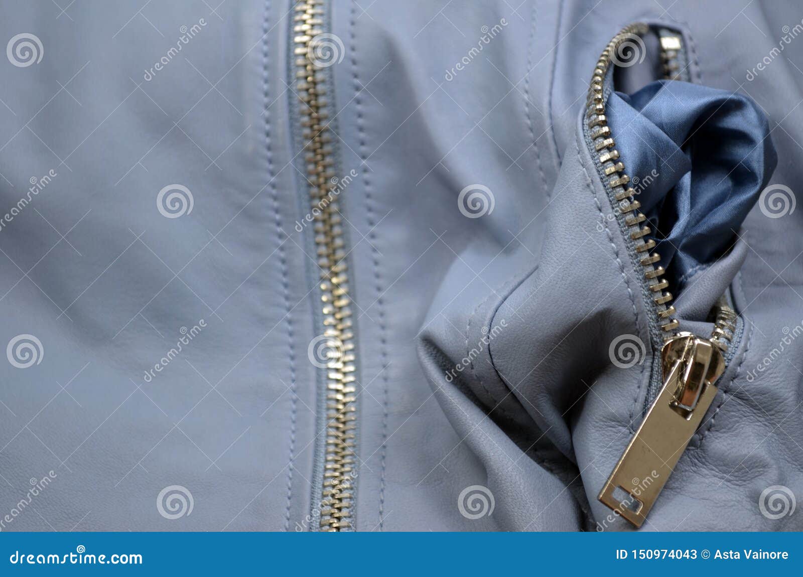 Leather Jacket with Zipper and Pocket. Stock Image - Image of open ...