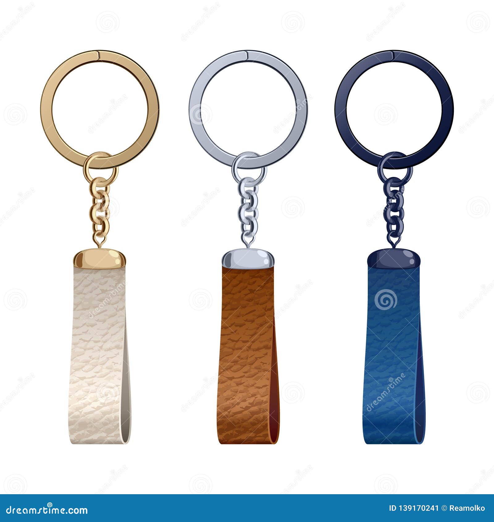 Leather Key Rings Set. Key Chains Accessory Design. Stock Vector ...