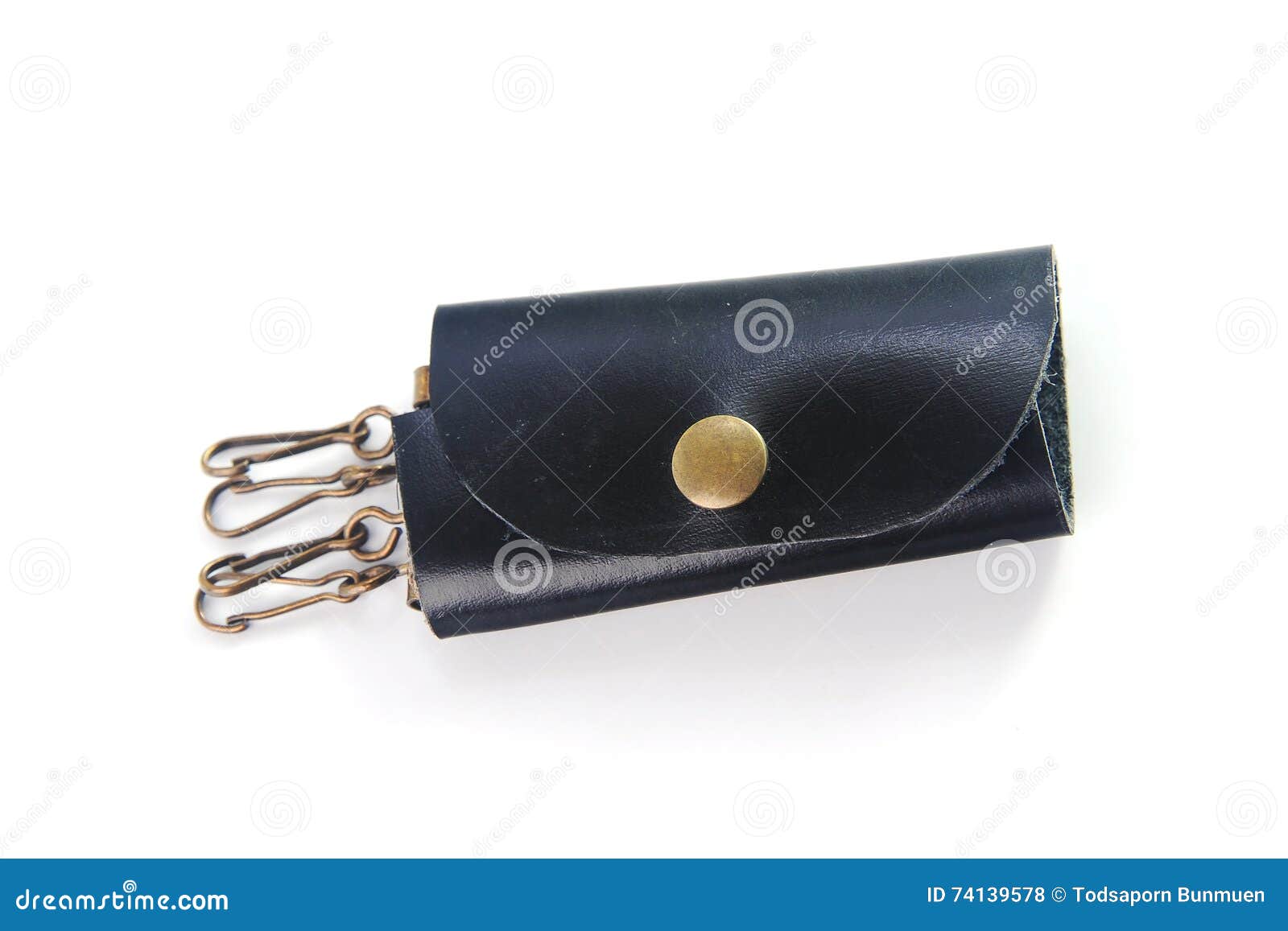 Leather Keychain on White Background Stock Photo - Image of metal ...