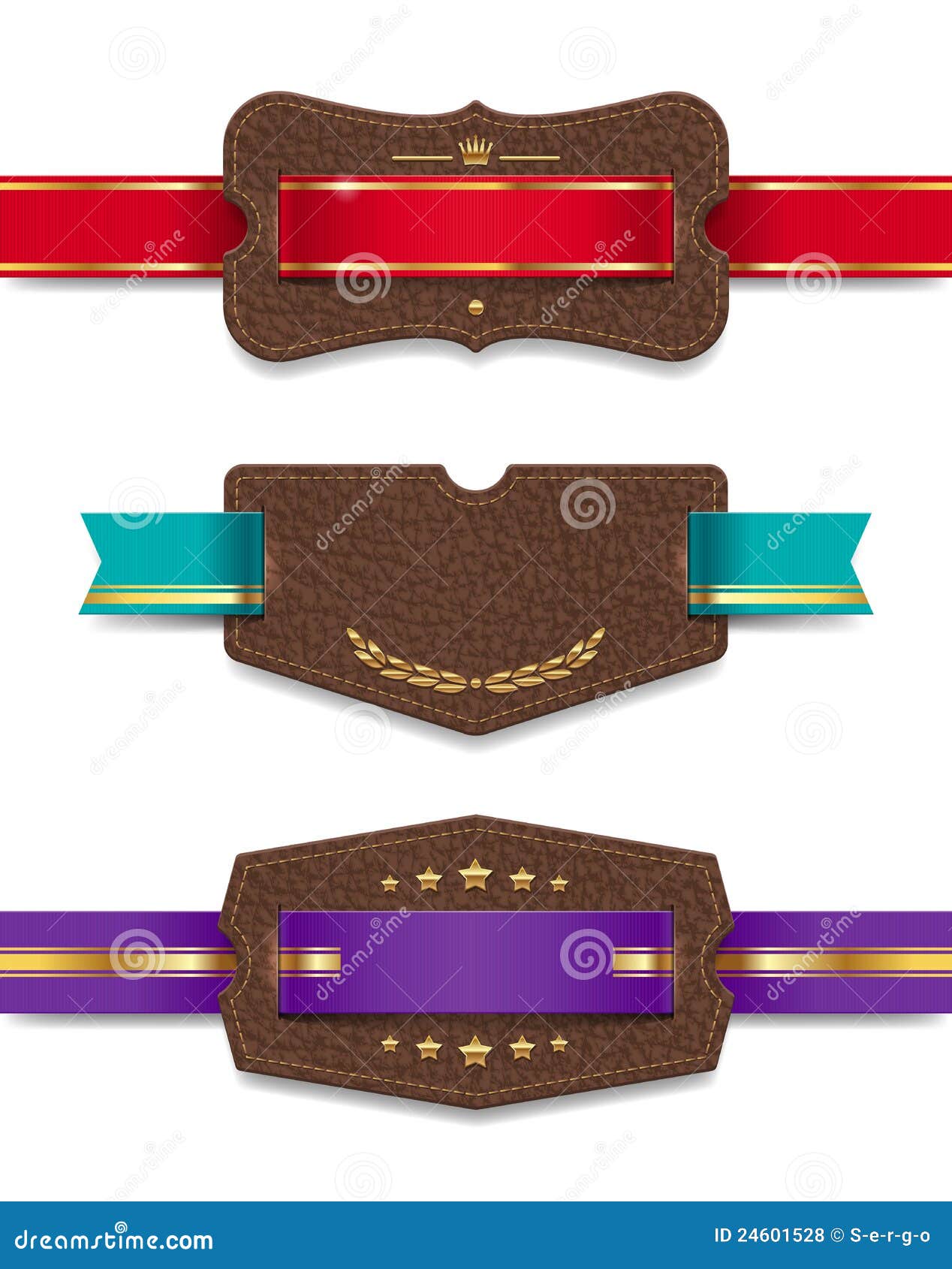 Leather labels with ribbon stock vector. Illustration of label - 24601528
