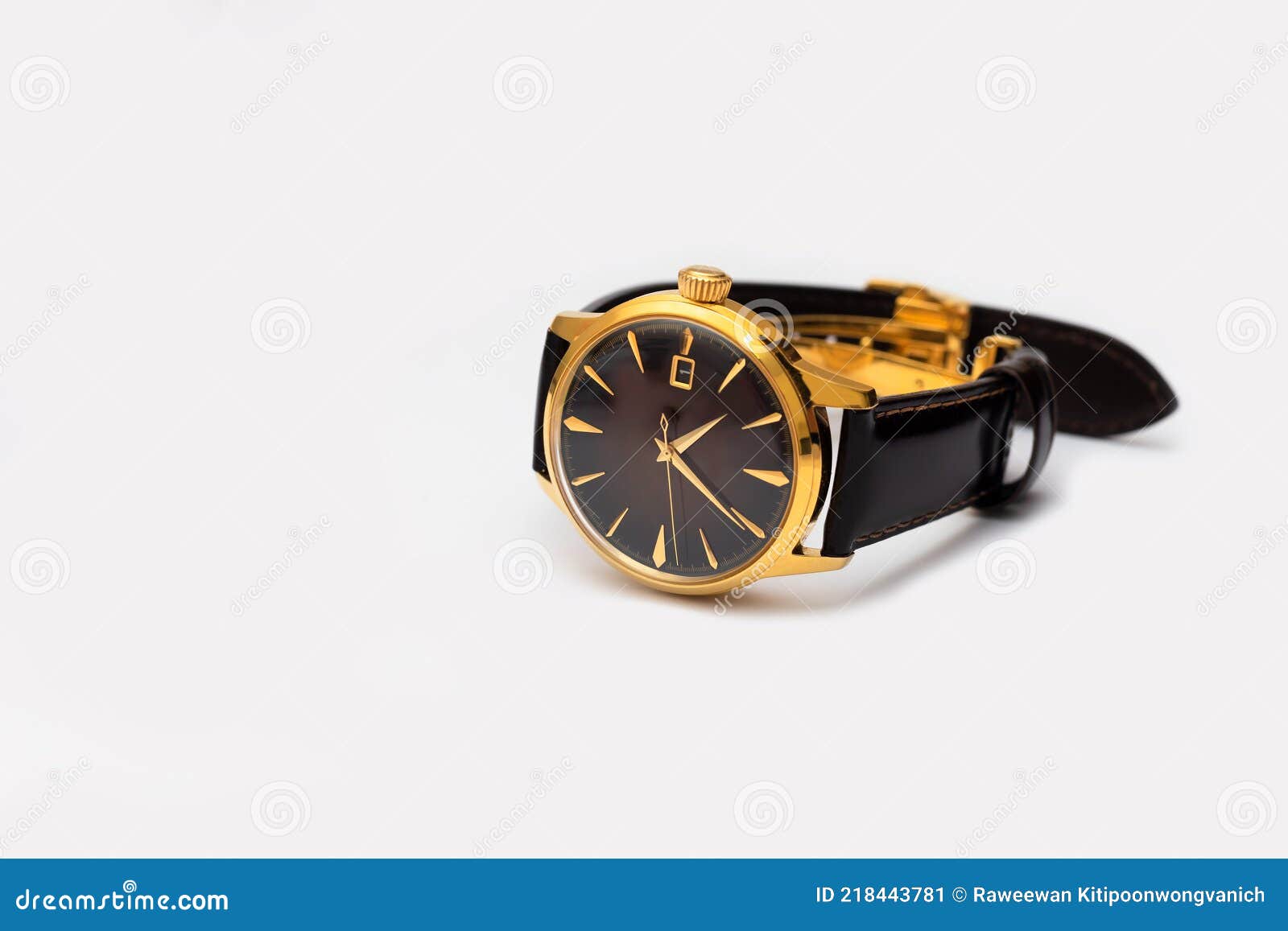 Leather Men Analog Wrist Watch Isolated on White Background with Copy ...