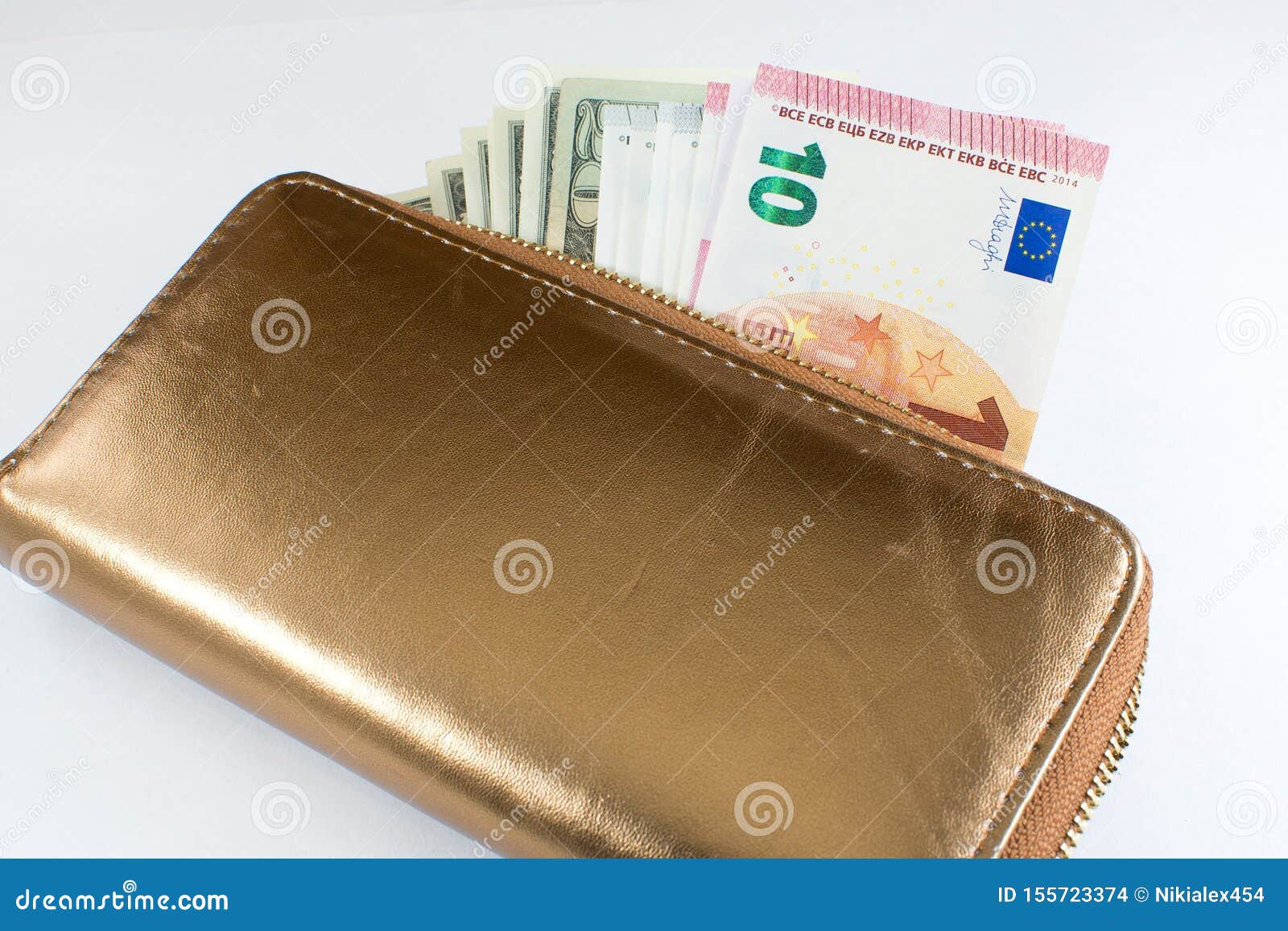 Leather Mens Open Wallet with Euro and Dollar Banknotes Bills Stock ...
