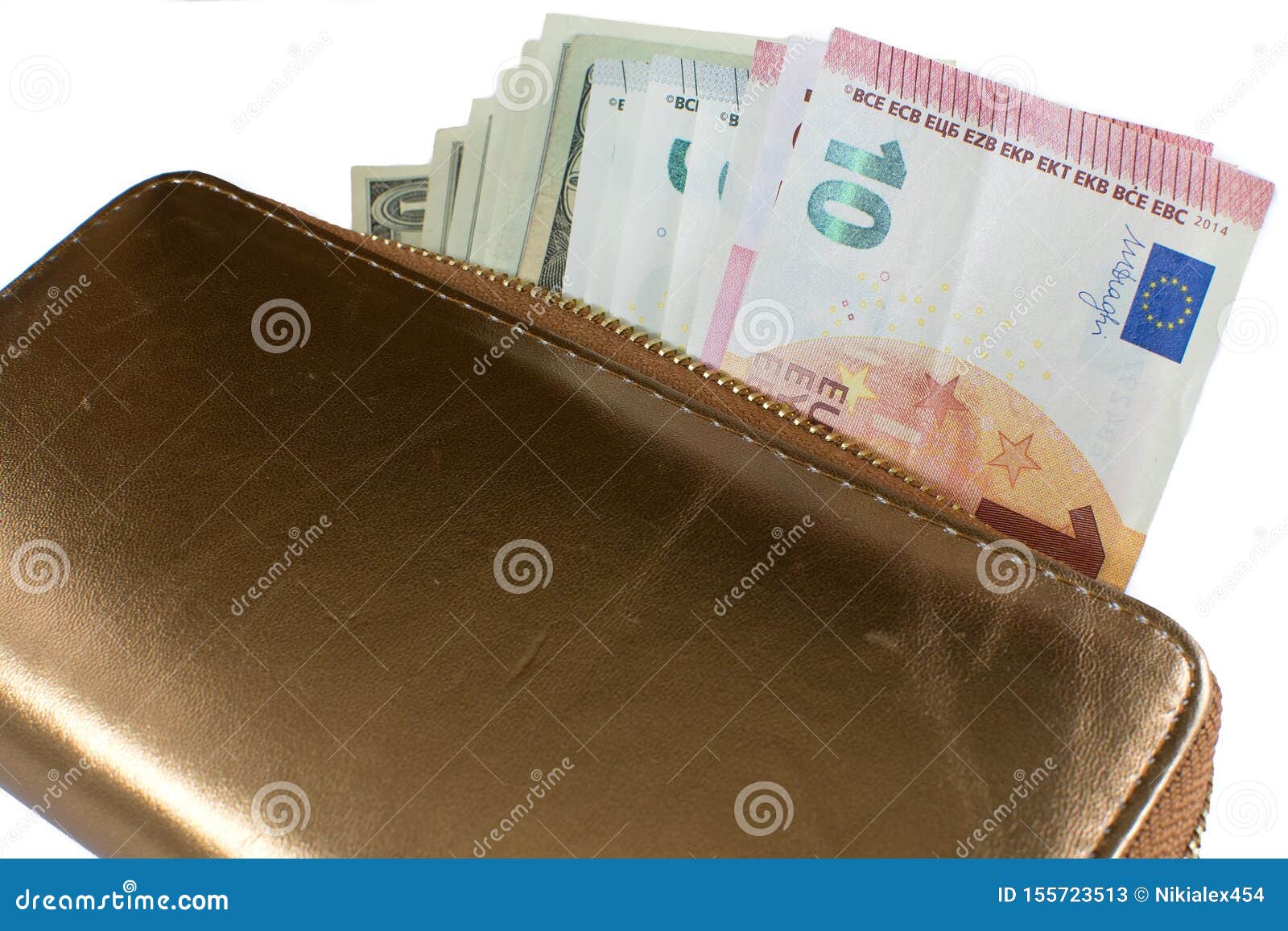 Leather Mens Open Wallet with Euro and Dollar Banknotes Bills Stock ...
