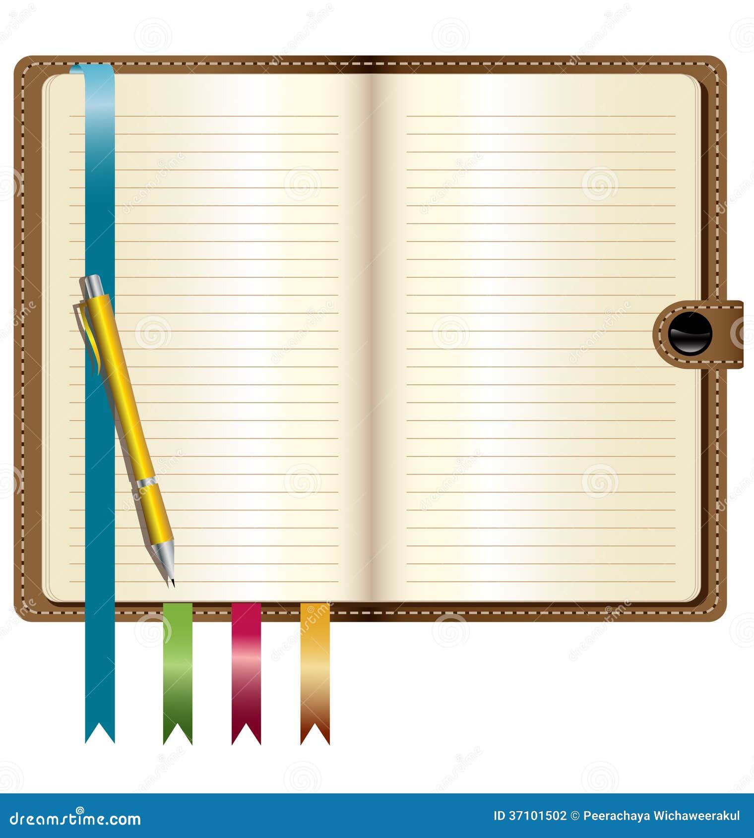 A Leather Notebook with Gold Pen Stock Vector - Illustration of note ...
