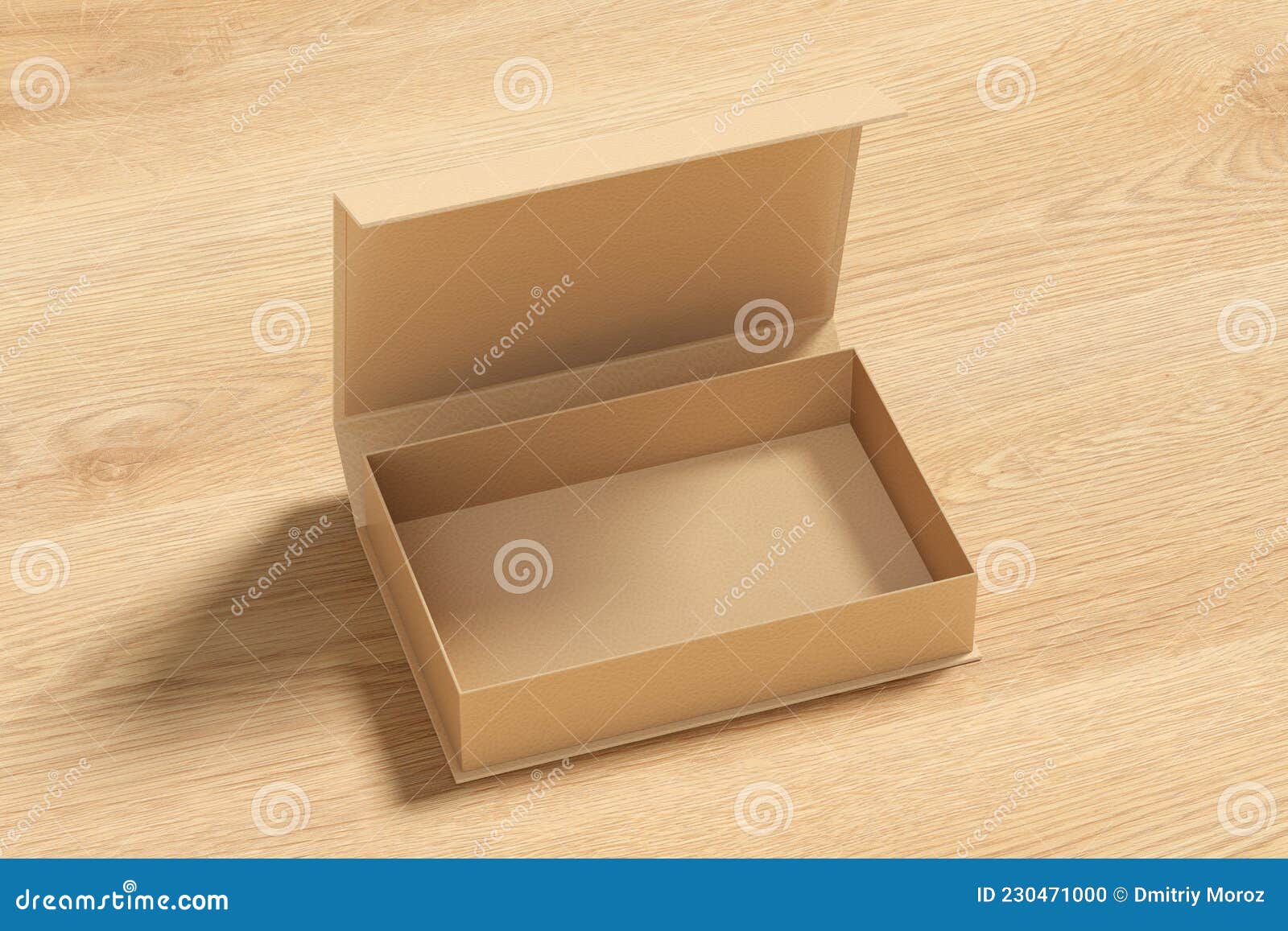 Leather Opened Rectangle Folding Gift Box Mock Up On Wooden Background ...