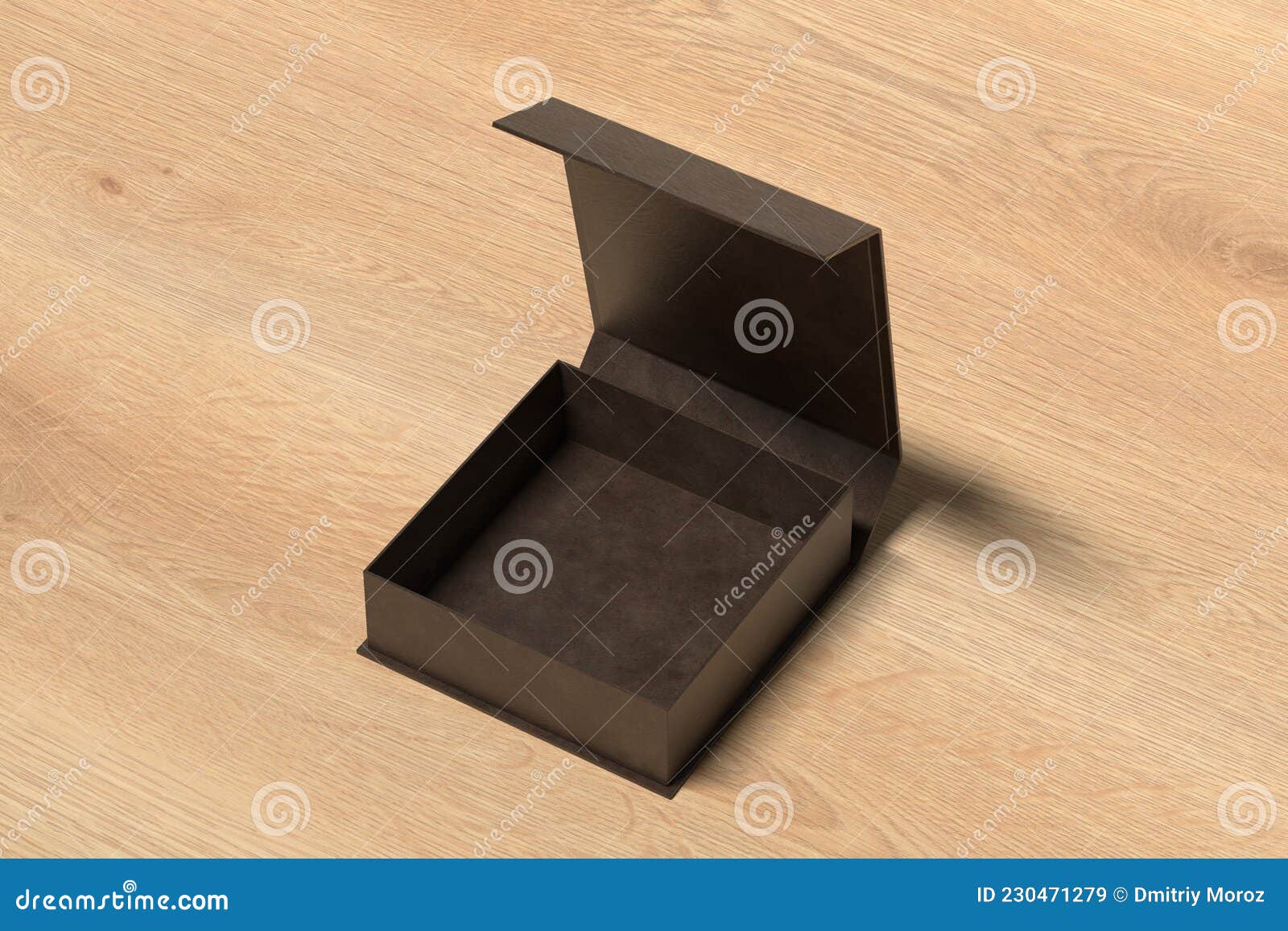 Leather Opened Square Folding Gift Box Mock Up on Wooden Background ...