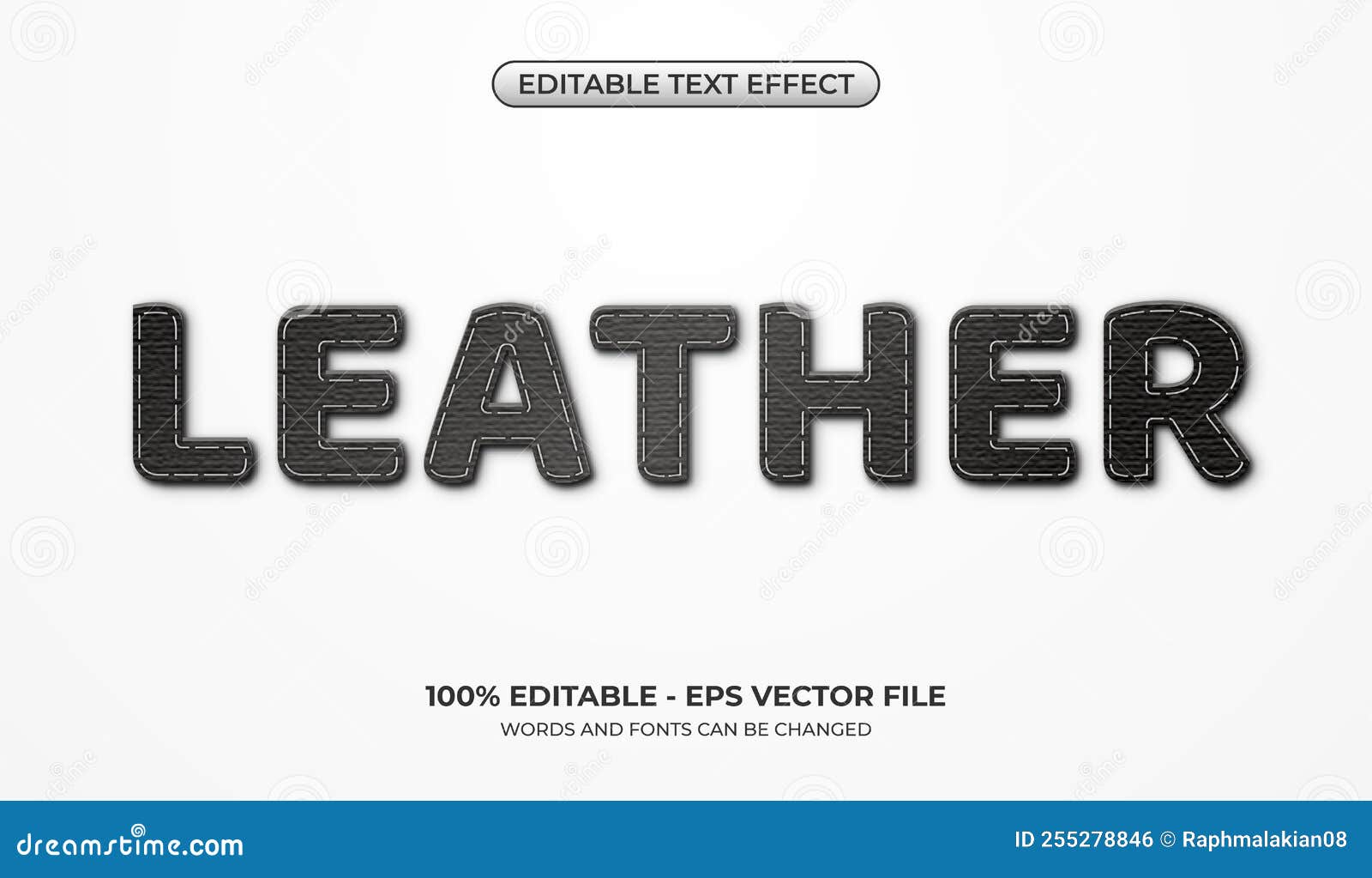 Leather Pieces Text Effect with Stitching Edges. Editable Black Leather Pieces Text Effect Stock ...