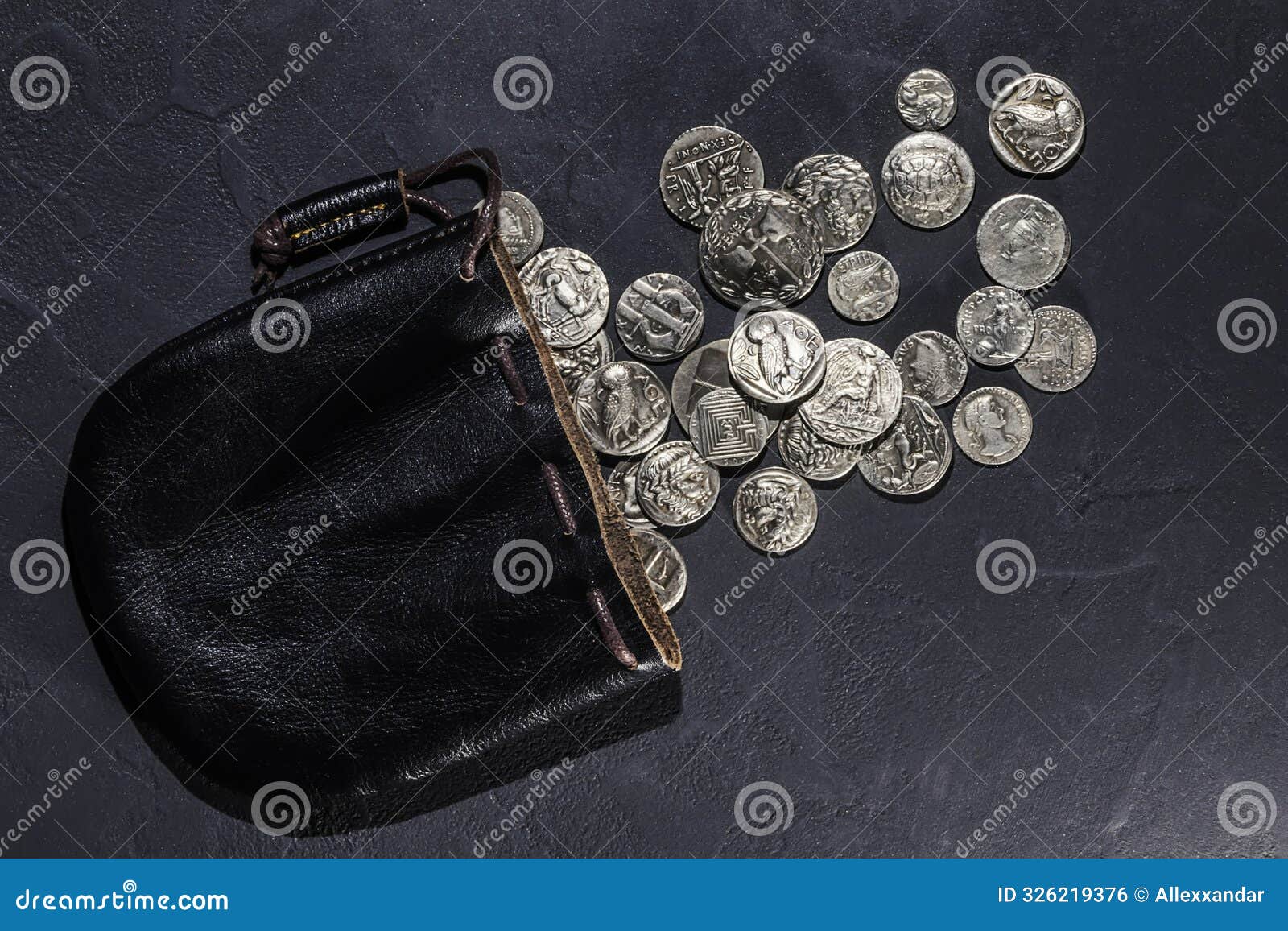 Leather Pouch Full of Ancient Silver Coins Stock Photo - Image of rare ...