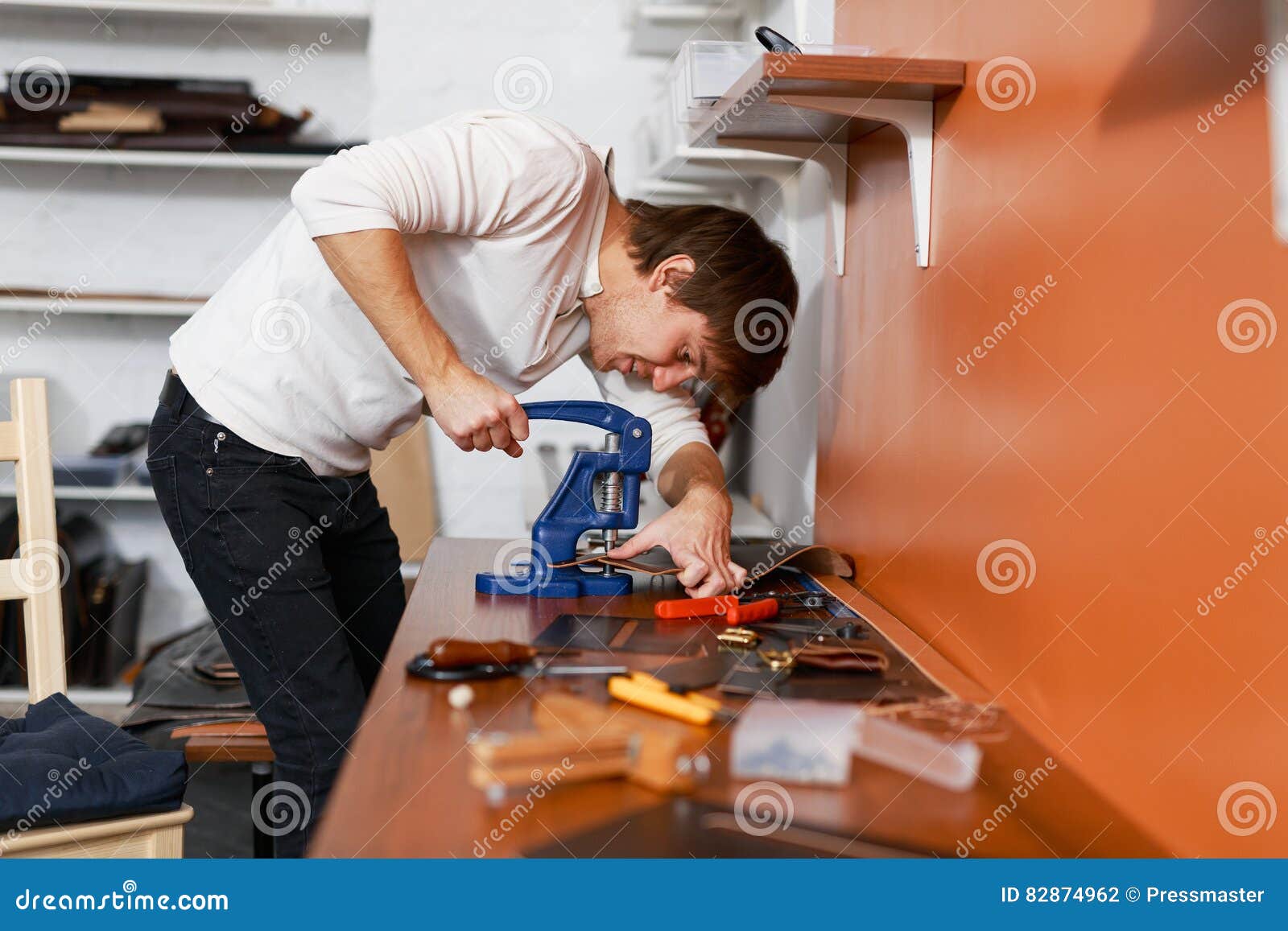 Leather production stock photo. Image of atelier, stapler - 82874962