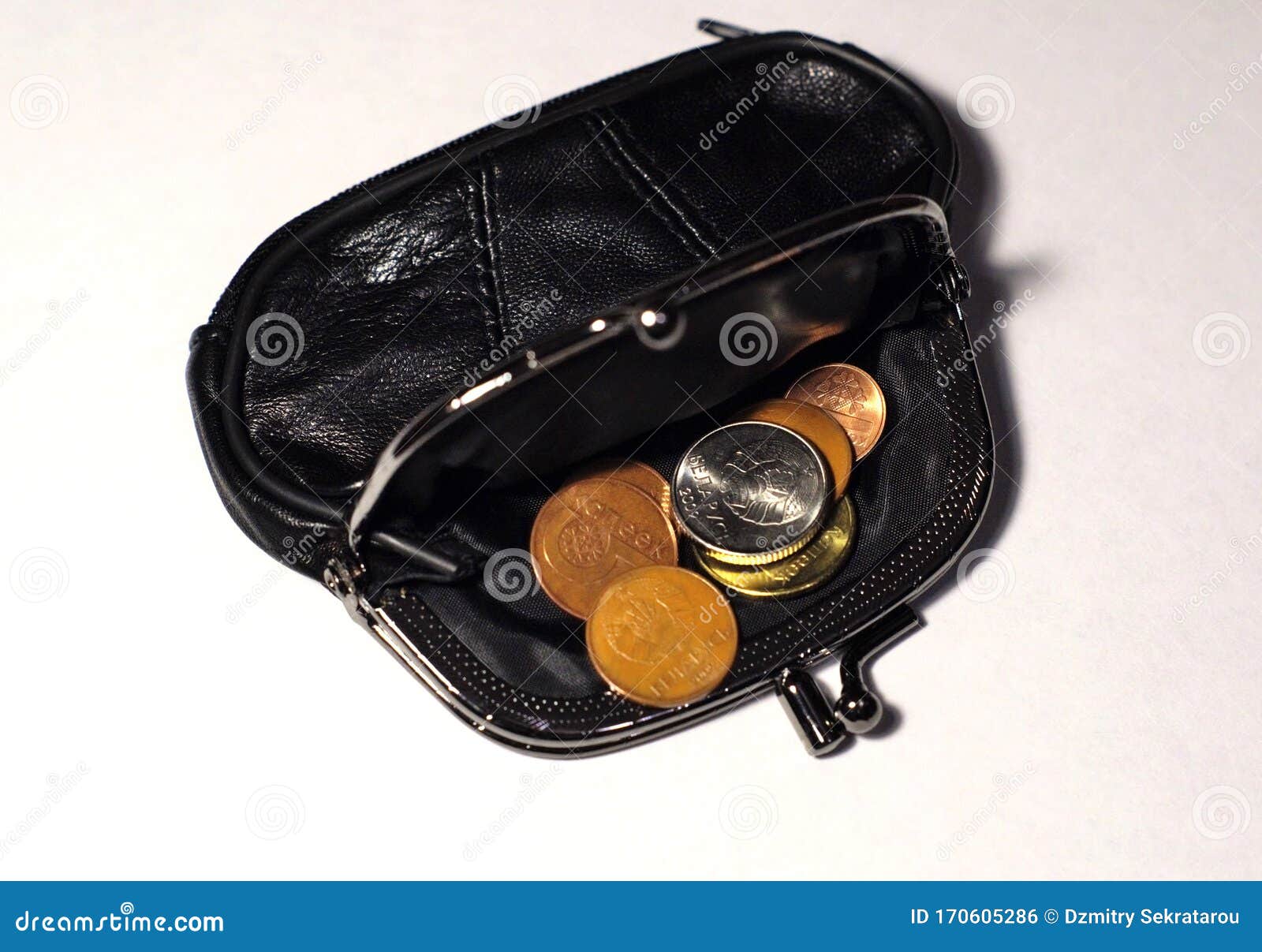Leather Purse Black for Coin Storage Stock Photo - Image of euro ...