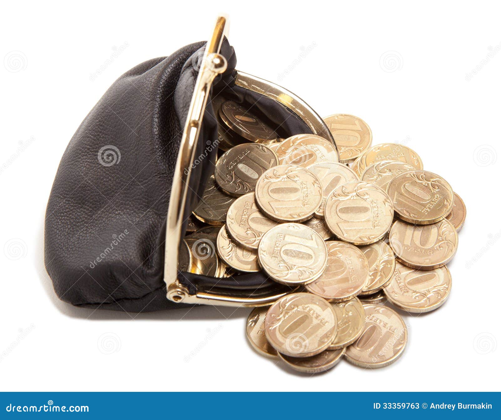 Leather Purse and Gold Coins Stock Image - Image of bank, leather: 33359763