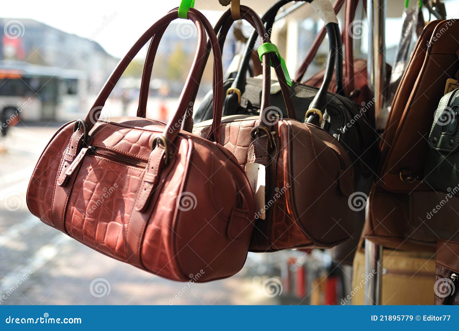 Leather purse on stall stock image. Image of purse, price - 21895779