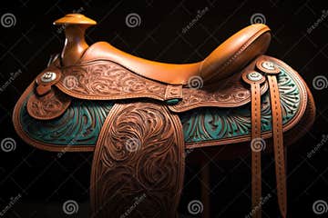 Leather Saddle with Intricate Tooling Patterns Stock Photo - Image of ...