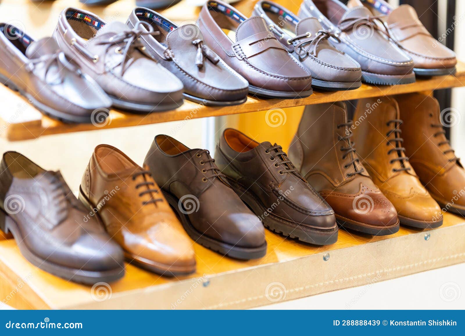 Leather Shoes on the Counter Stock Image - Image of market, stylish ...