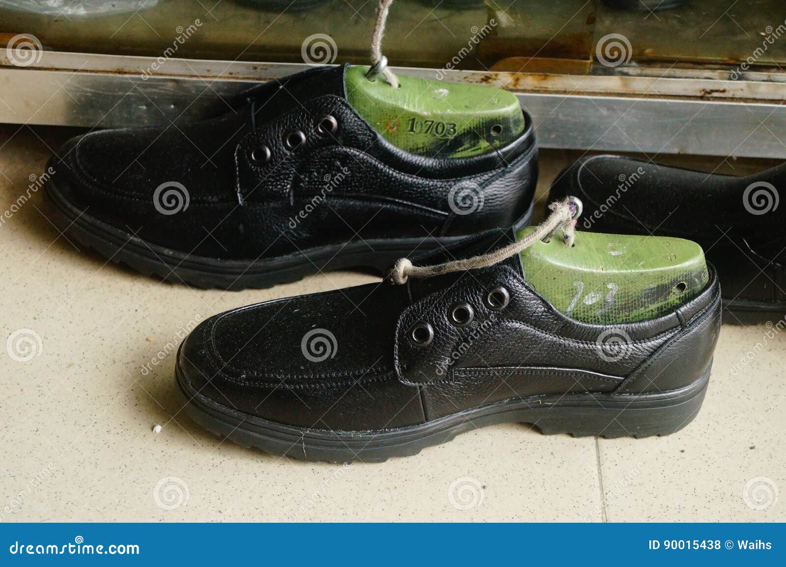 Leather Shoes Processing and Shoe Mould Stock Photo - Image of model ...
