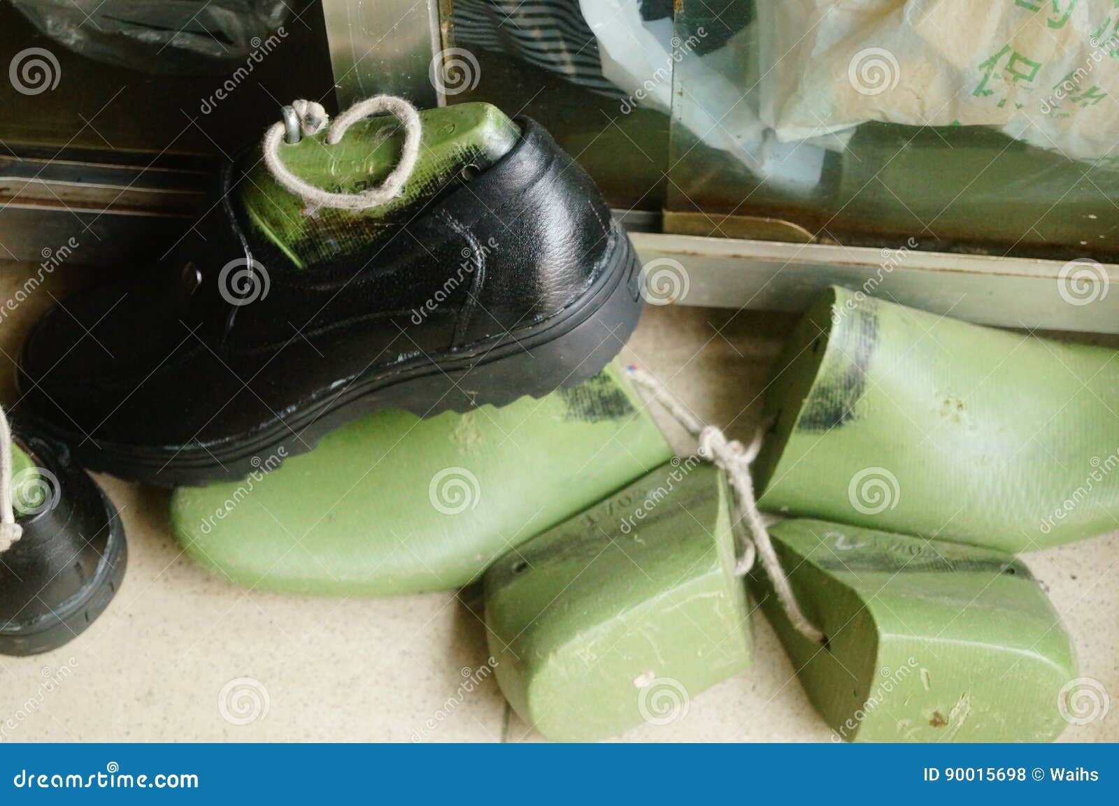 Leather Shoes Processing and Shoe Mould Stock Photo - Image of produce ...