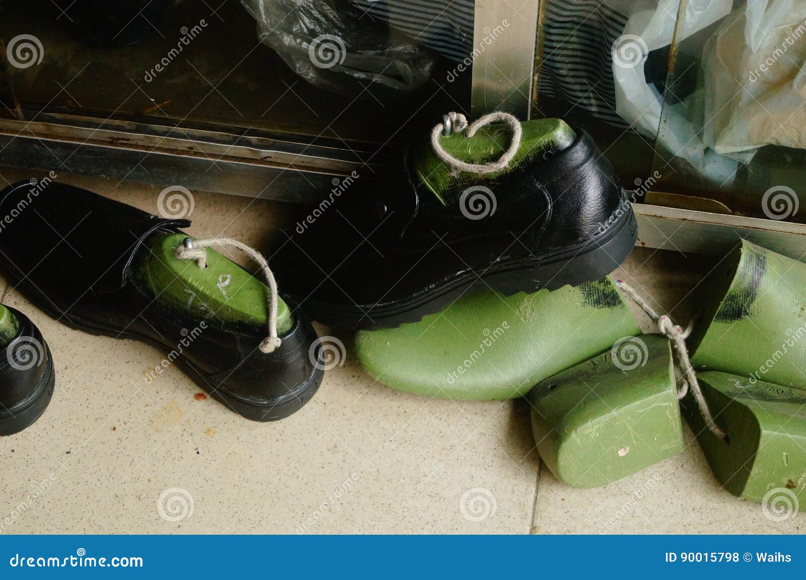 Leather Shoes Processing and Shoe Mould Stock Photo - Image of leather ...