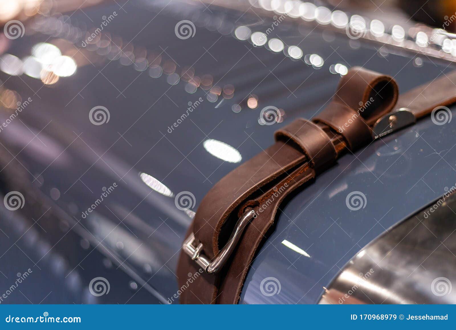 Leather Strap on Hood of Classic Car Stock Image - Image of classic ...
