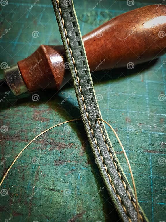 Leather Straps Handstich Process Stock Photo - Image of stich, straps ...
