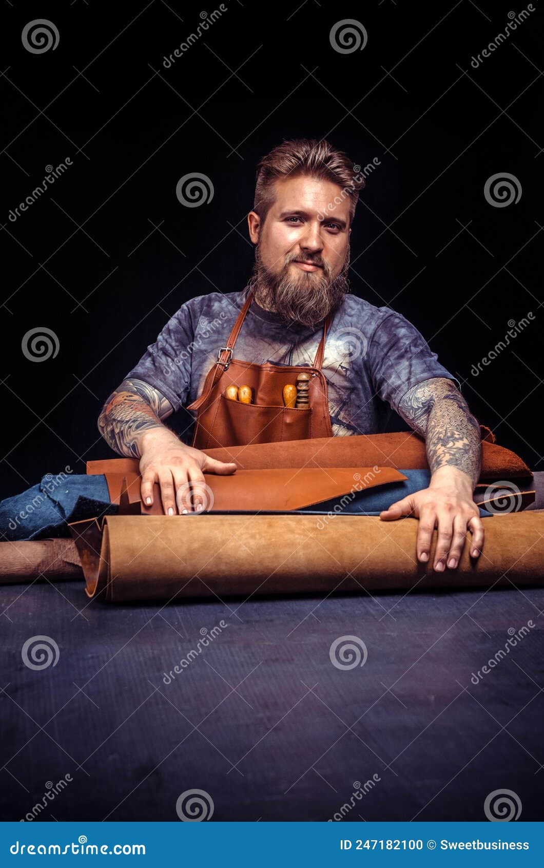 Leather Tanner Working with Leatherwork Stock Photo - Image of work ...